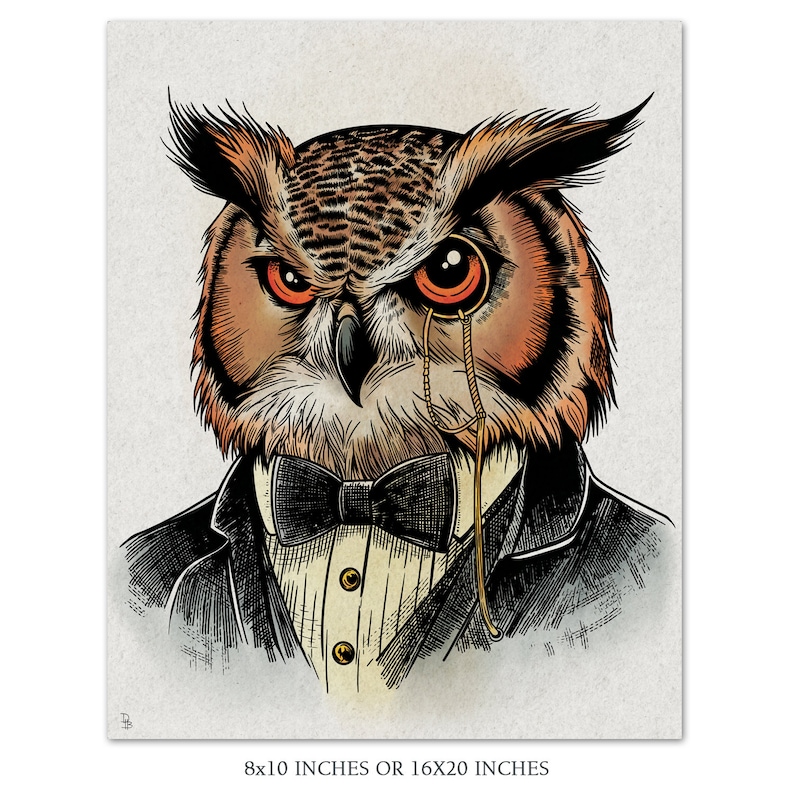 Sophisticated Owl Illustration Vintage Style Print - (various Sizes) - Etsy