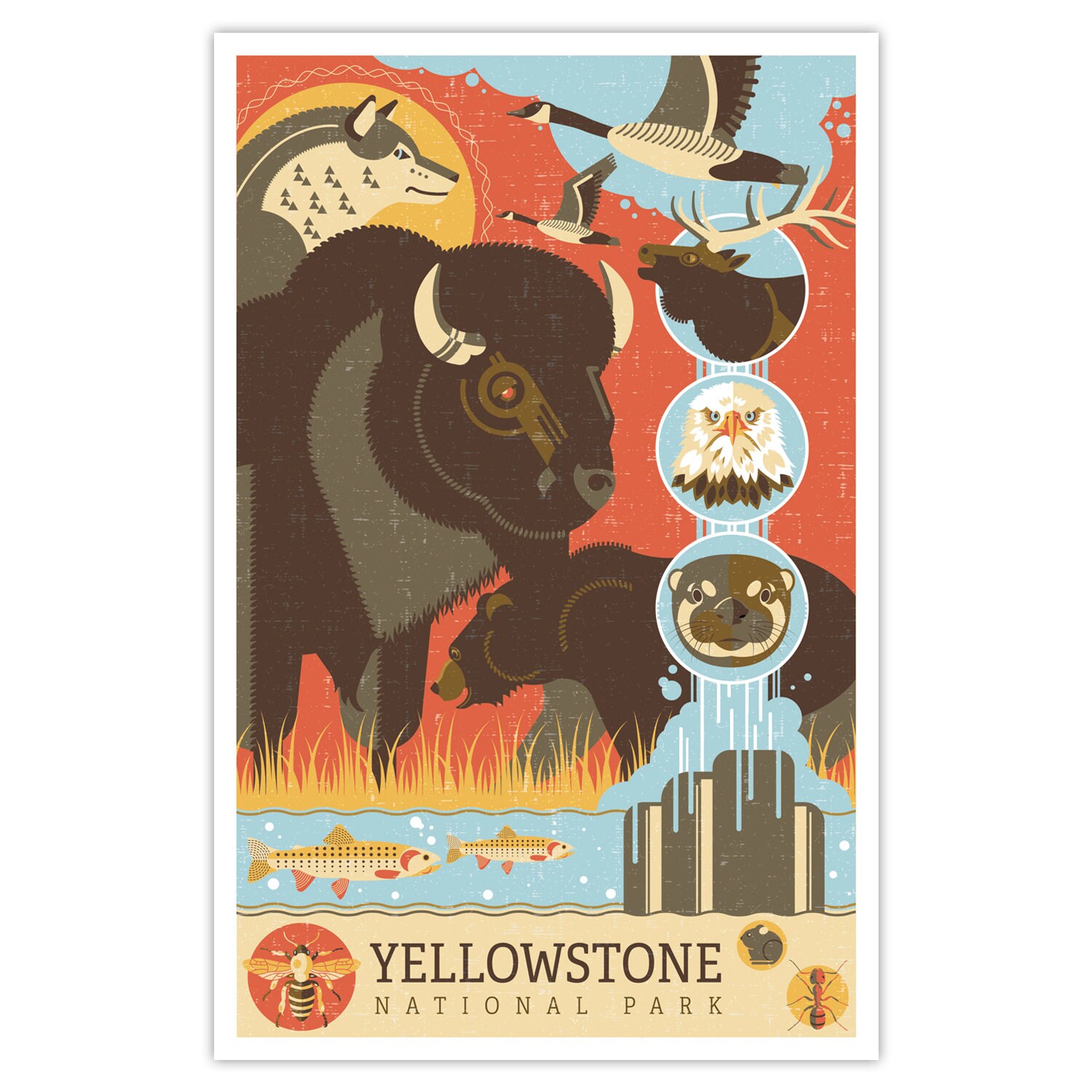 Yellowstone National Park Graphic Icon Print 11x17 Inches | Etsy