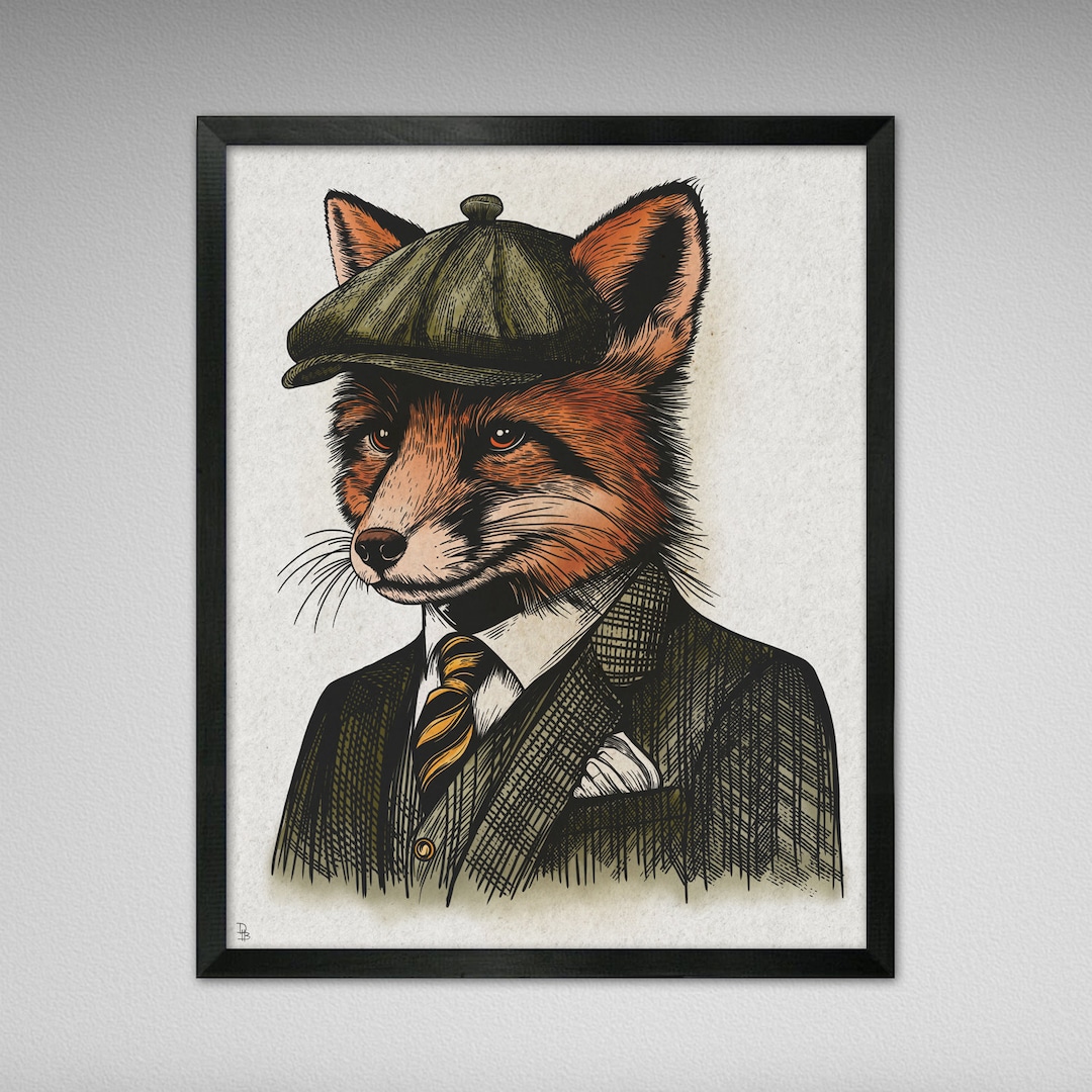 Dapper Fox Illustration Vintage Style Print - (various Sizes) - Etsy