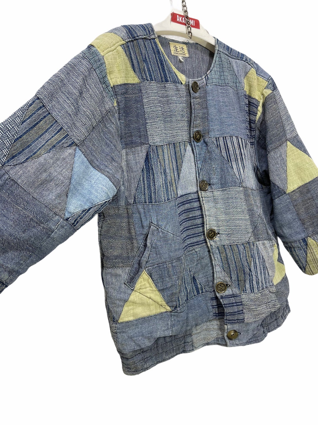 Made in Japan Vintage Modern Hanten Button Jacket Padding Wadded Full ...