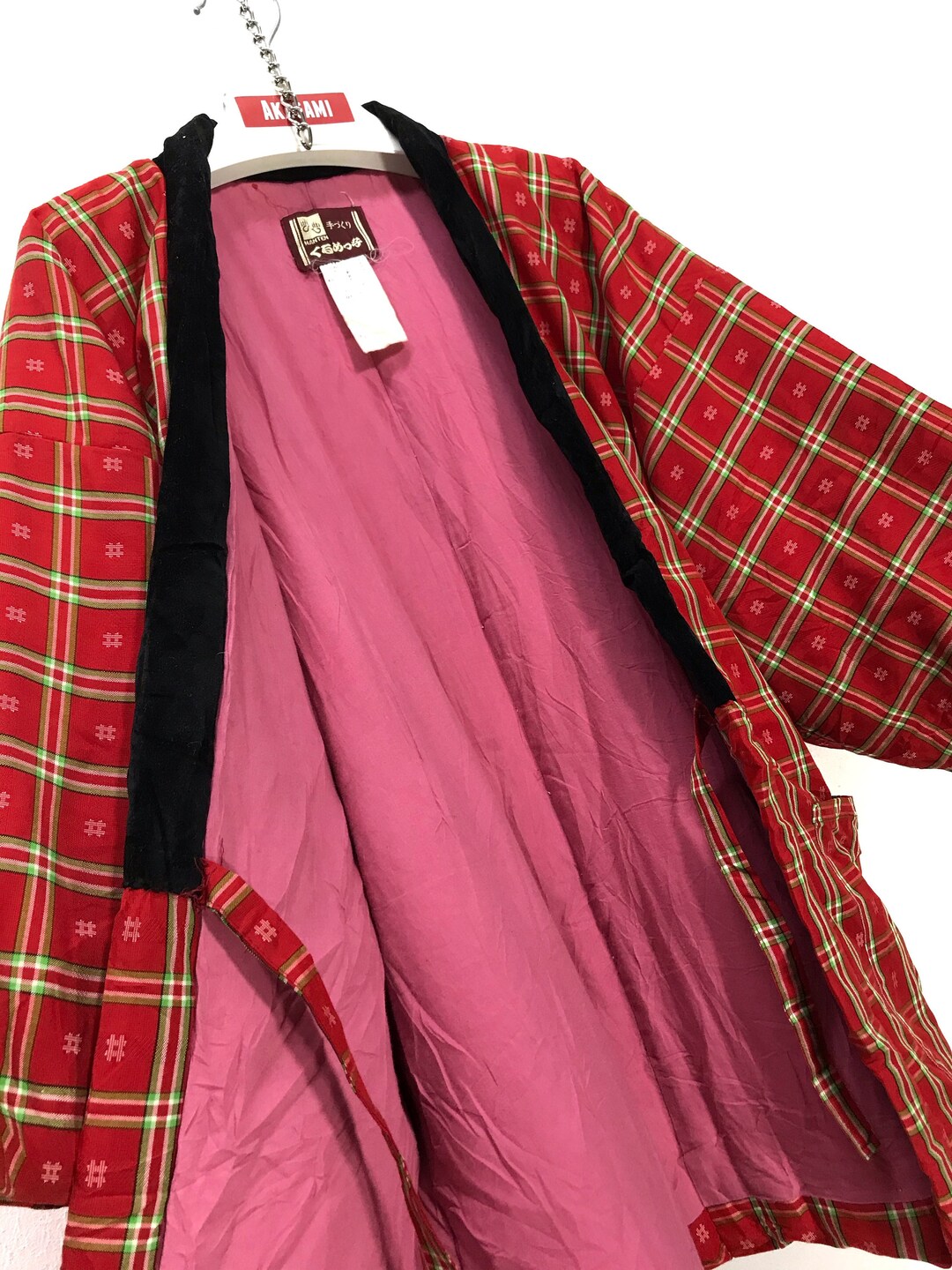 Made in Japan Vintage Hanten Jacket Padding Wadded Kasuri Check 100% ...