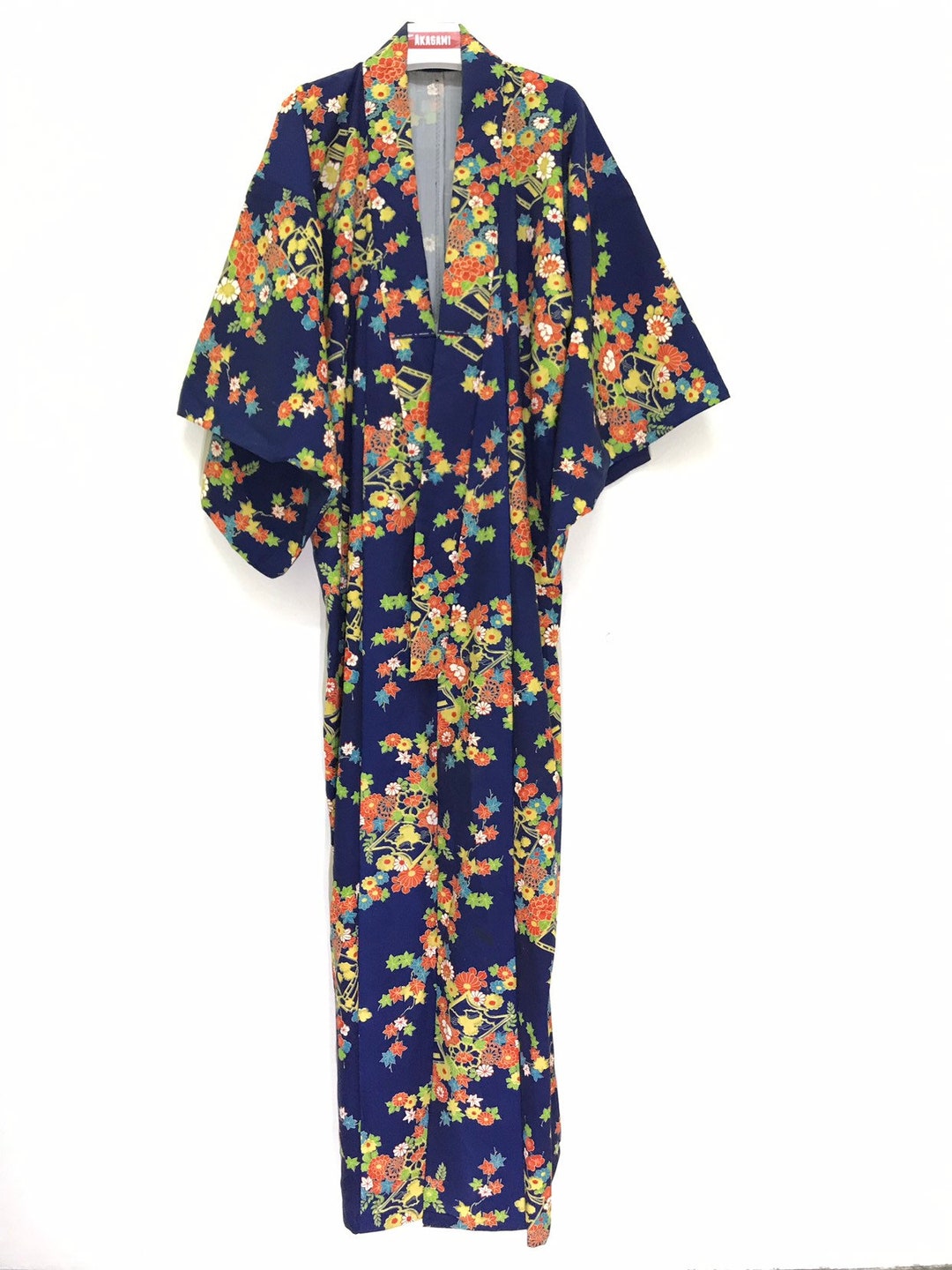 Vintage Wool Yukata Yuzen Asian Florals Kimono Light Robe Hand Made ...