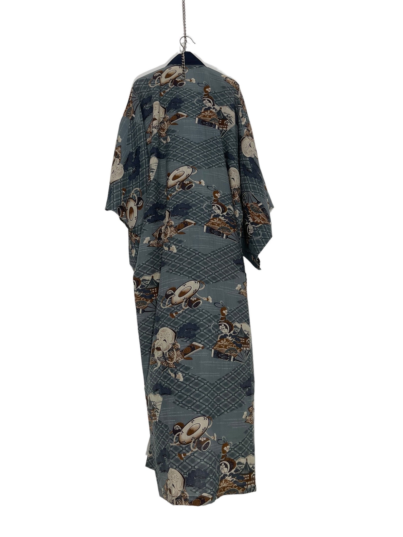 Vintage Showa Juban Kimono Wool Full Japanese Pattern Kimono Robe ...