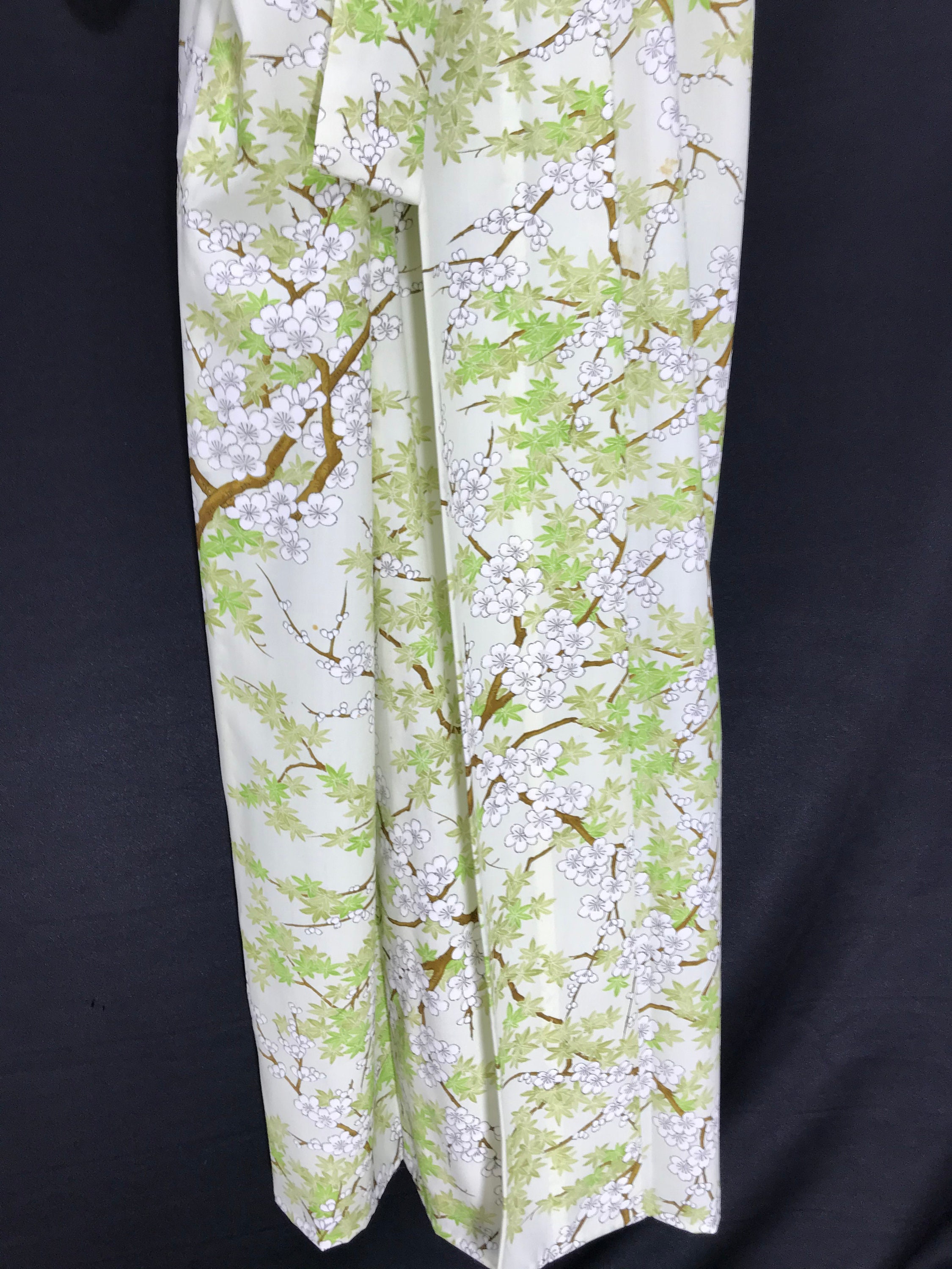 Made in Japan Vintage Long Wool Kimono Yukata Green Florals - Etsy