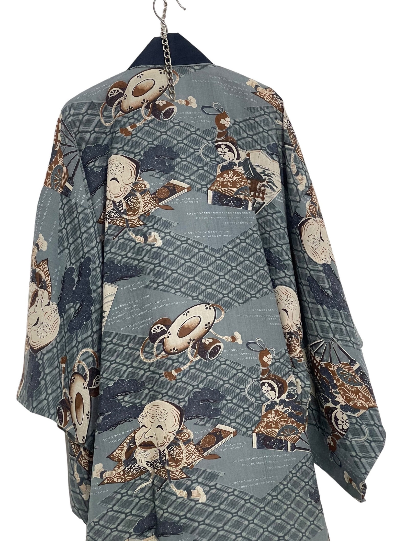 Vintage Showa Juban Kimono Wool Full Japanese Pattern Kimono Robe ...