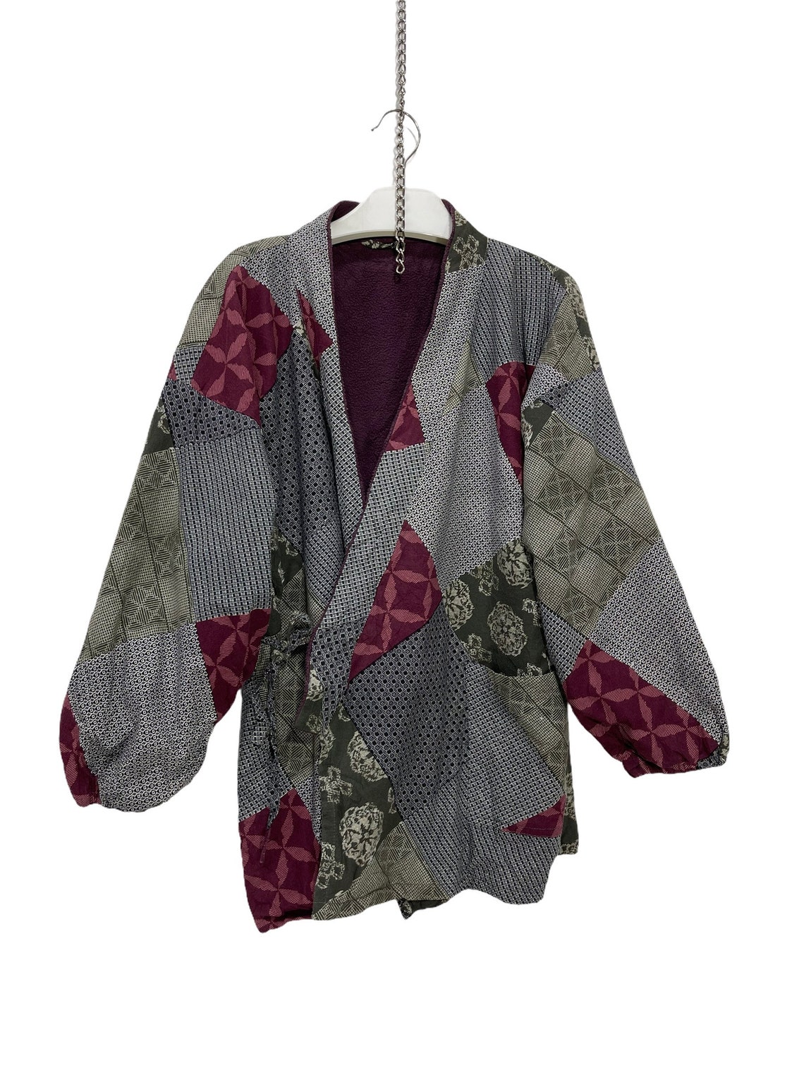 Hanten Jacket Fleece Lining Patchwork Printed Pattern Drawstring Kimono ...