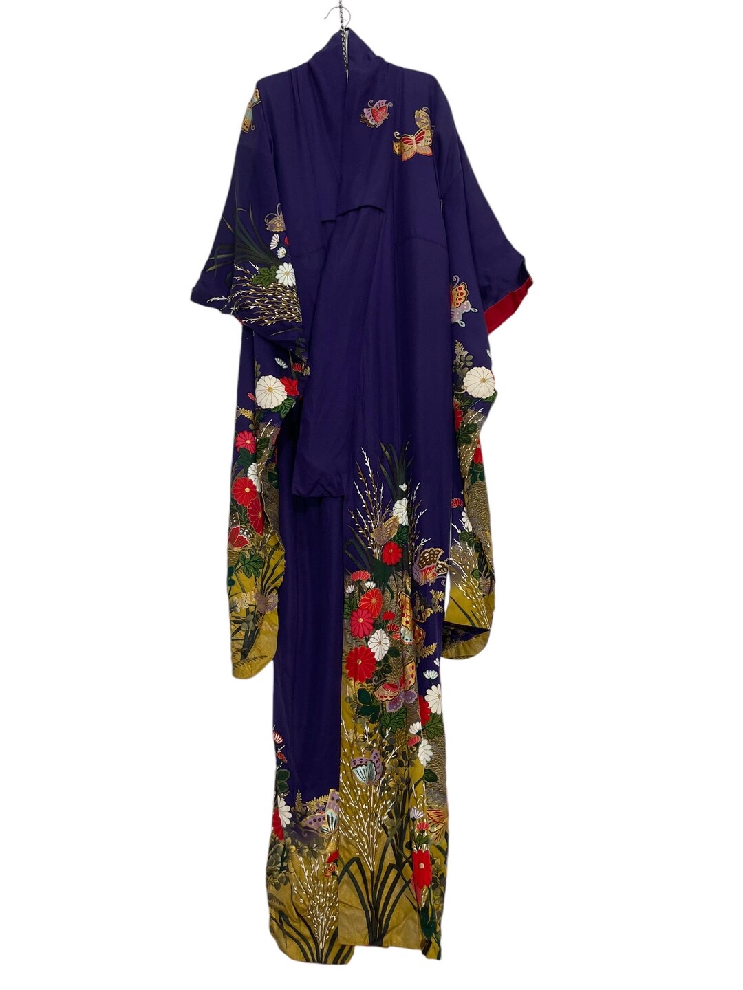 Vintage Modern Silk Purple Furisode Kimono Yuzen Dyeing Florals ...