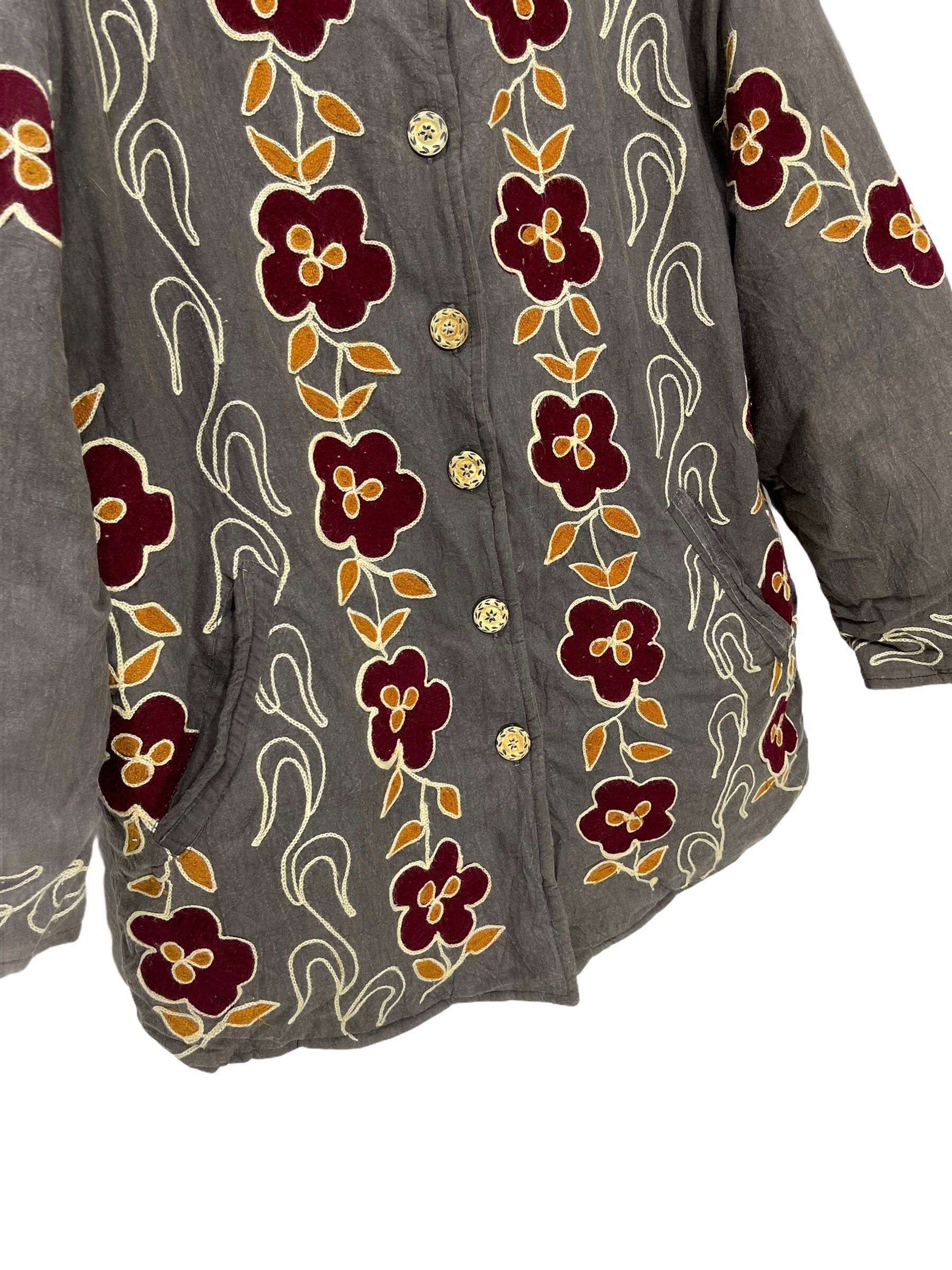 Vintage Modern Hanten Button Jacket Padding Chain Stitch | Etsy