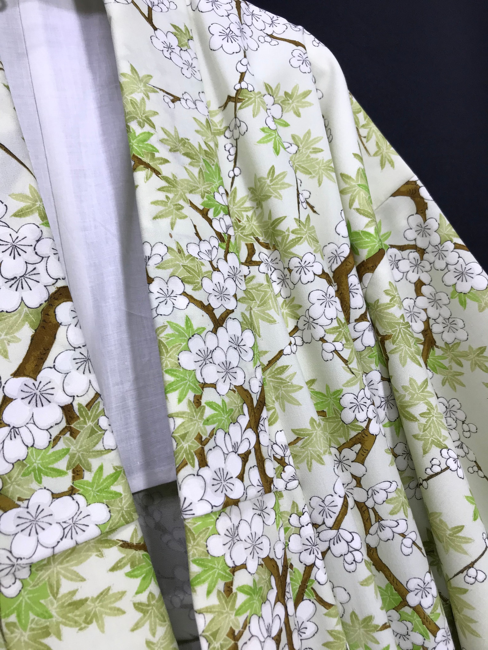 Made in Japan Vintage Long Wool Kimono Yukata Green Florals - Etsy
