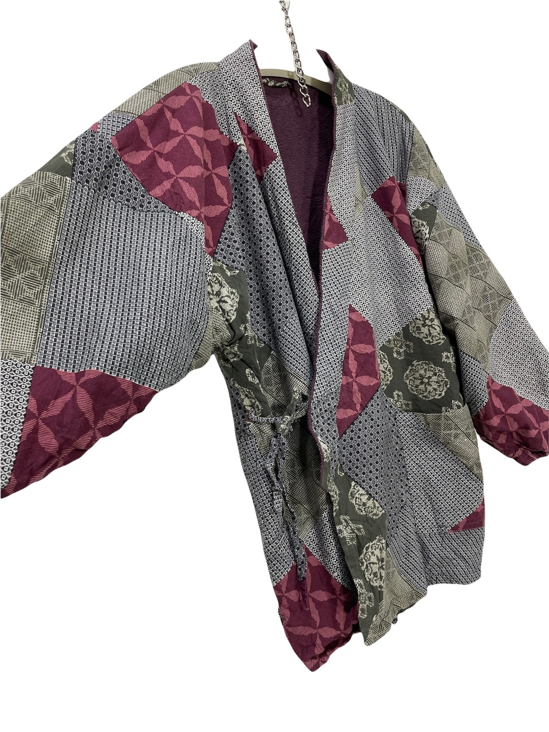 Hanten Jacket Fleece Lining Patchwork Printed Pattern Drawstring Kimono ...