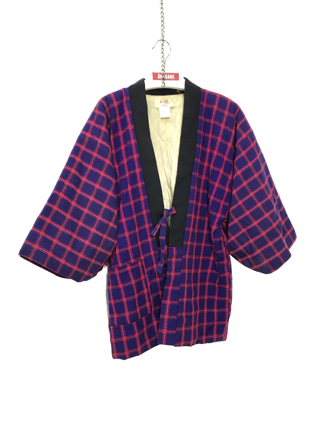 Made in Japan Vintage Wool Hanten Jacket Padding Sashiko Patterns Check ...