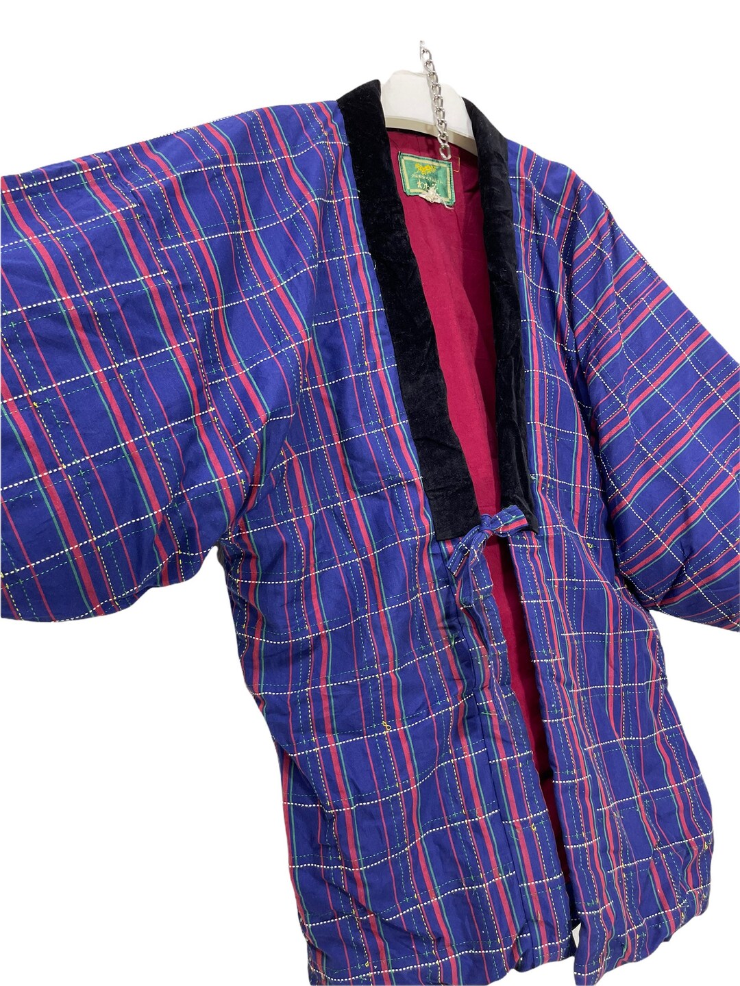 Made in Japan Vintage Hanten Jacket Padding Wadded Check Full Sashiko ...
