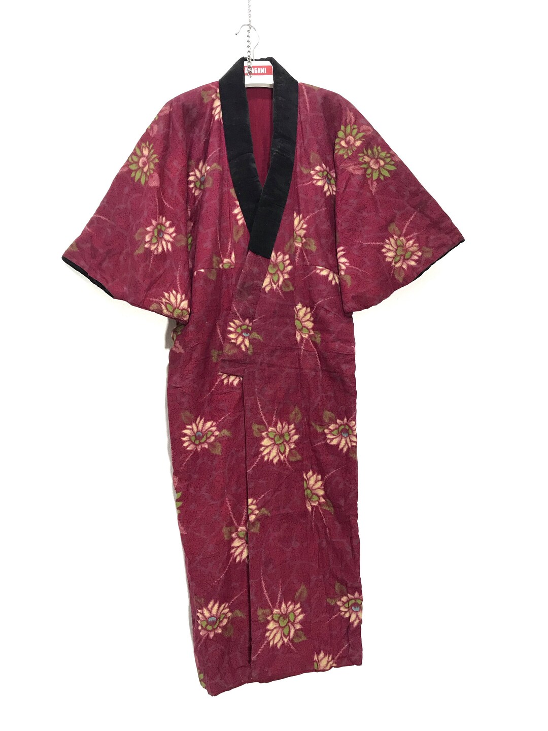 Vintage Hanten Kimono Long Jacket Padding Wadded Florals No Tie Kimono ...