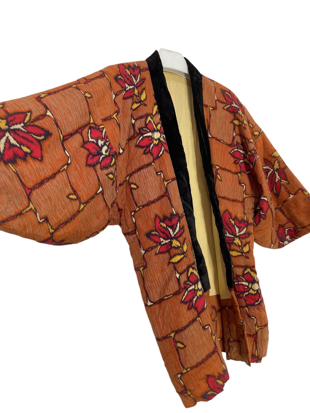 Vintage Showa Hanten Jacket Padded Wadded Kasuri Ikat Pattern Kimono ...