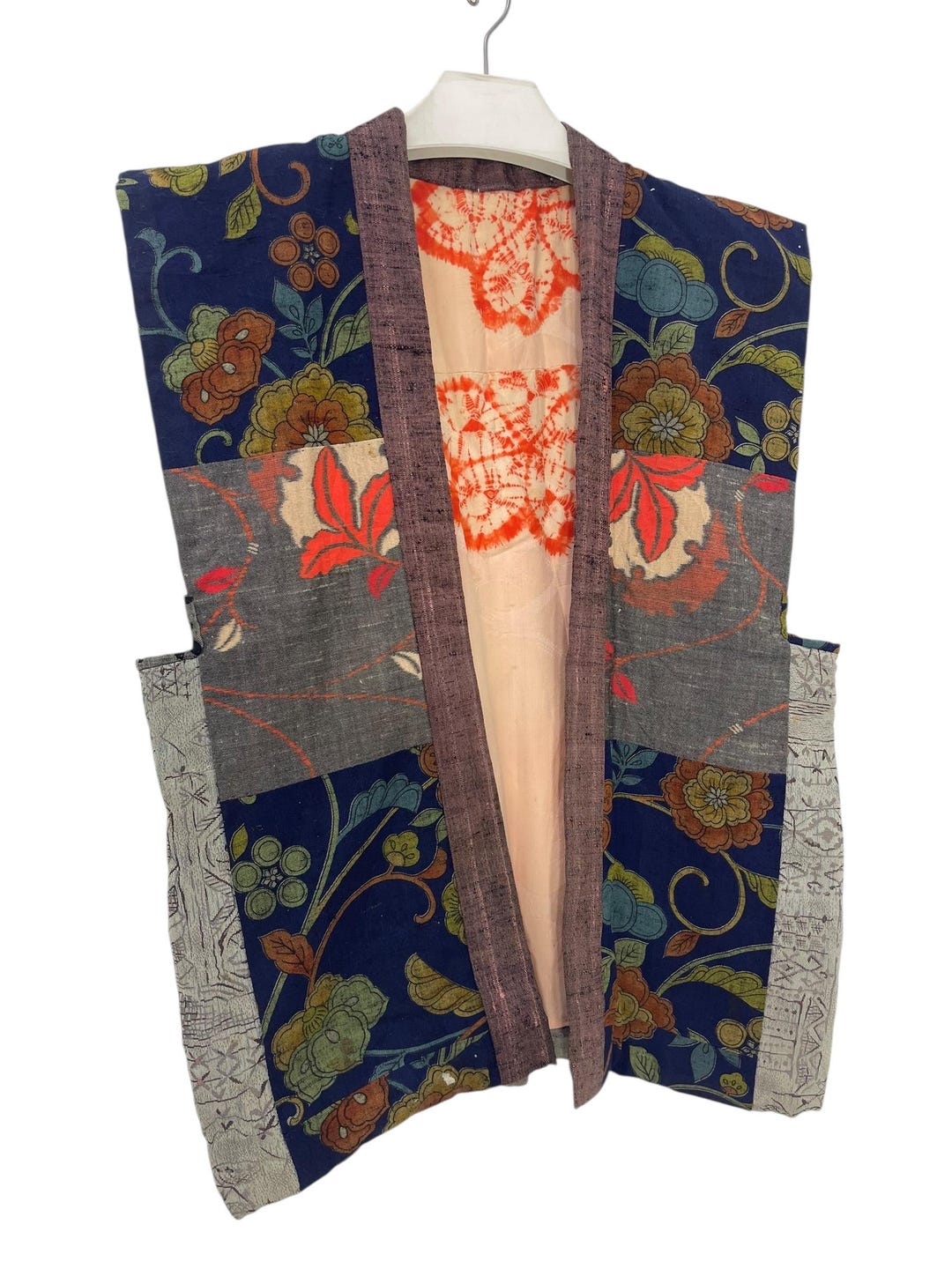 Vintage Showa Wool Hanten Vest Padded Wadded Patchwork Pattern Florals ...