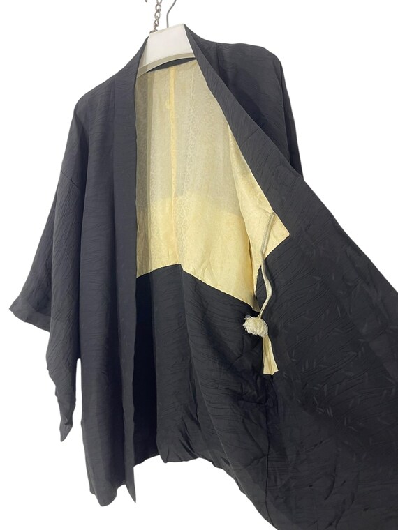 Vintage Showa Haori Black Silk Kimono Patterns Ties K… - Gem