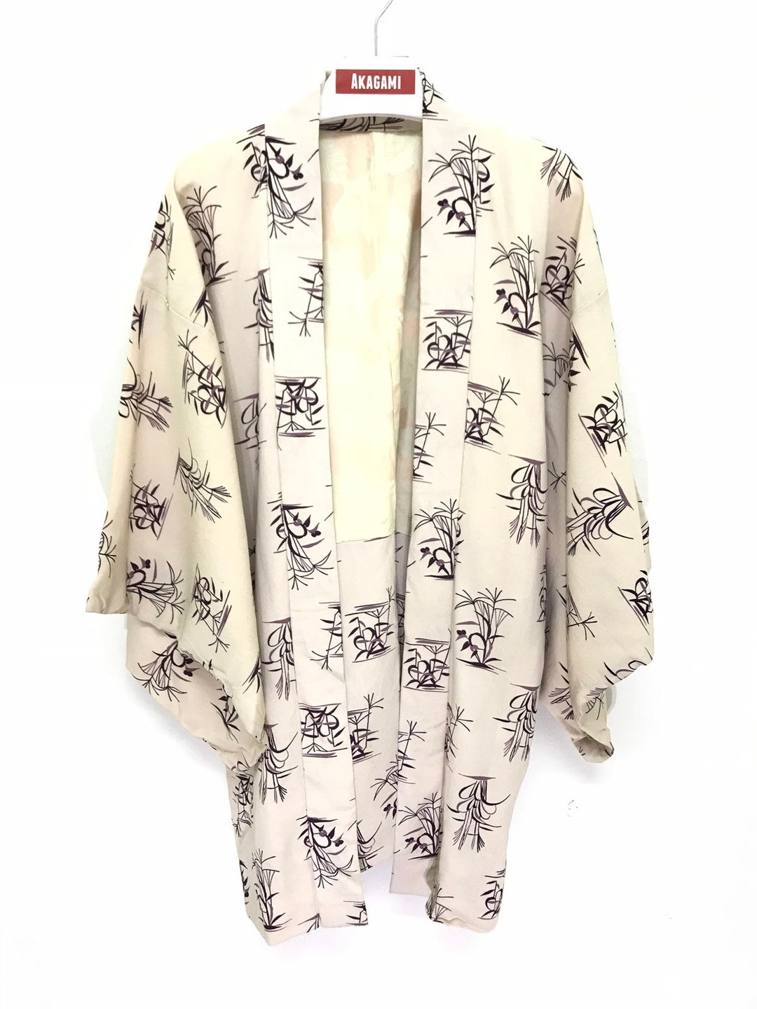 Made in Japan Vintage Cream Haori Silk Light Jacket Asian Floral Padi ...