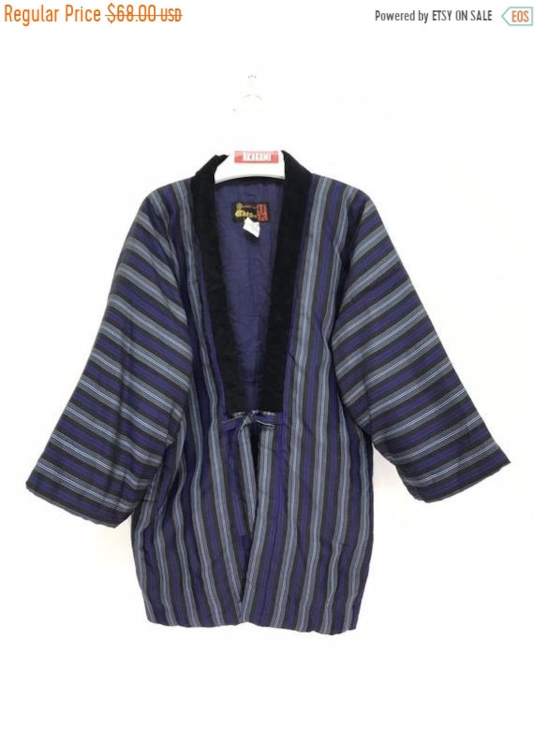 Made in Japan Vintage Hanten Jacket Padding Striped Drawstring Kimono ...