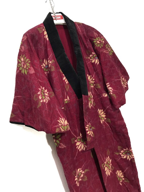 Vintage Hanten Kimono Long Jacket Padding Wadded Flor… - Gem