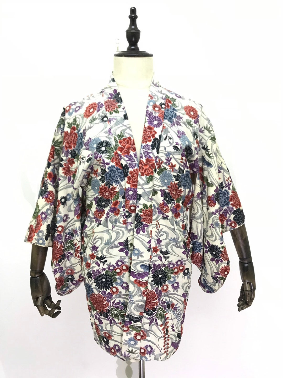 Made in Japan Vintage Haori Silk Light Jacket Fullprinted Asian Florals ...
