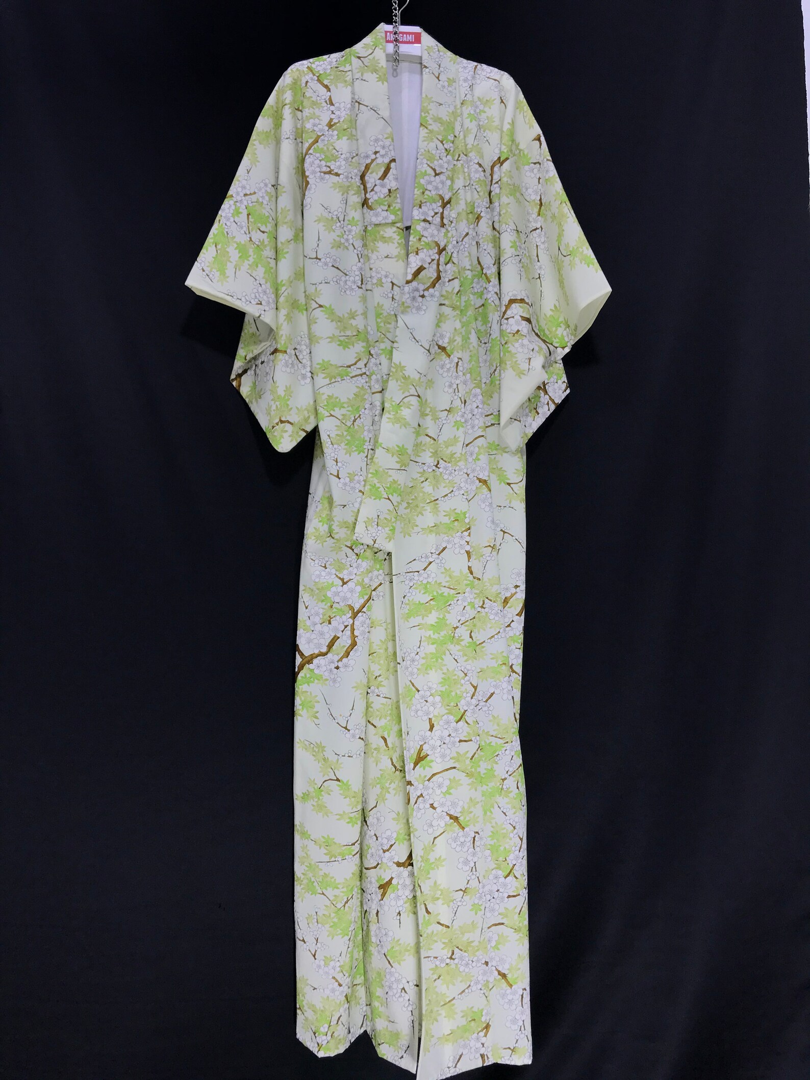Made in Japan Vintage Long Wool Kimono Yukata Green Florals - Etsy