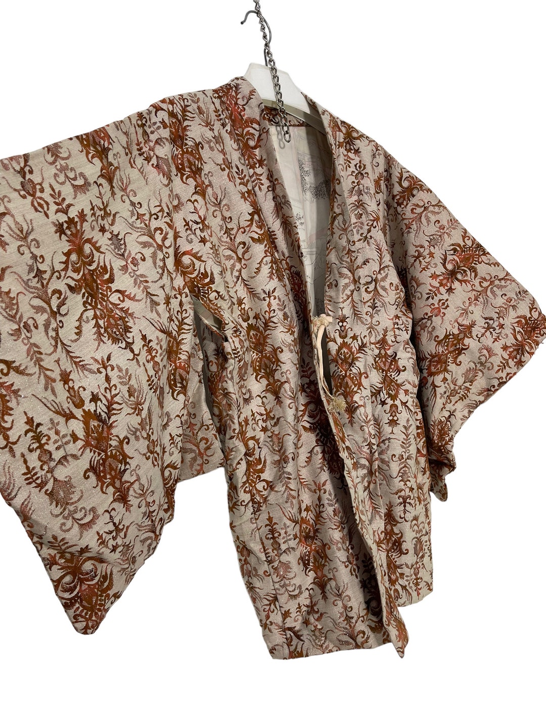 Made in Japan Vintage Haori Wool Damask Japanese Tapestry Florals Patterns Drawstrings Kimono ...