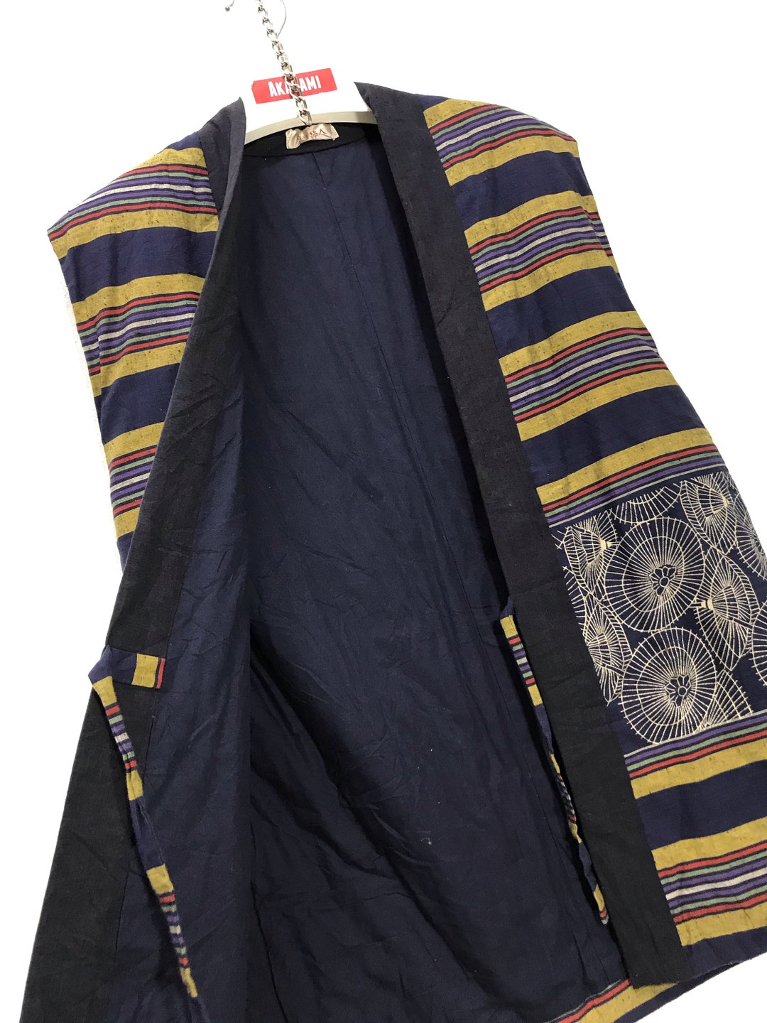 Made in Japan Vintage Hanten Vest Jacket Padding Wadded Striped ...