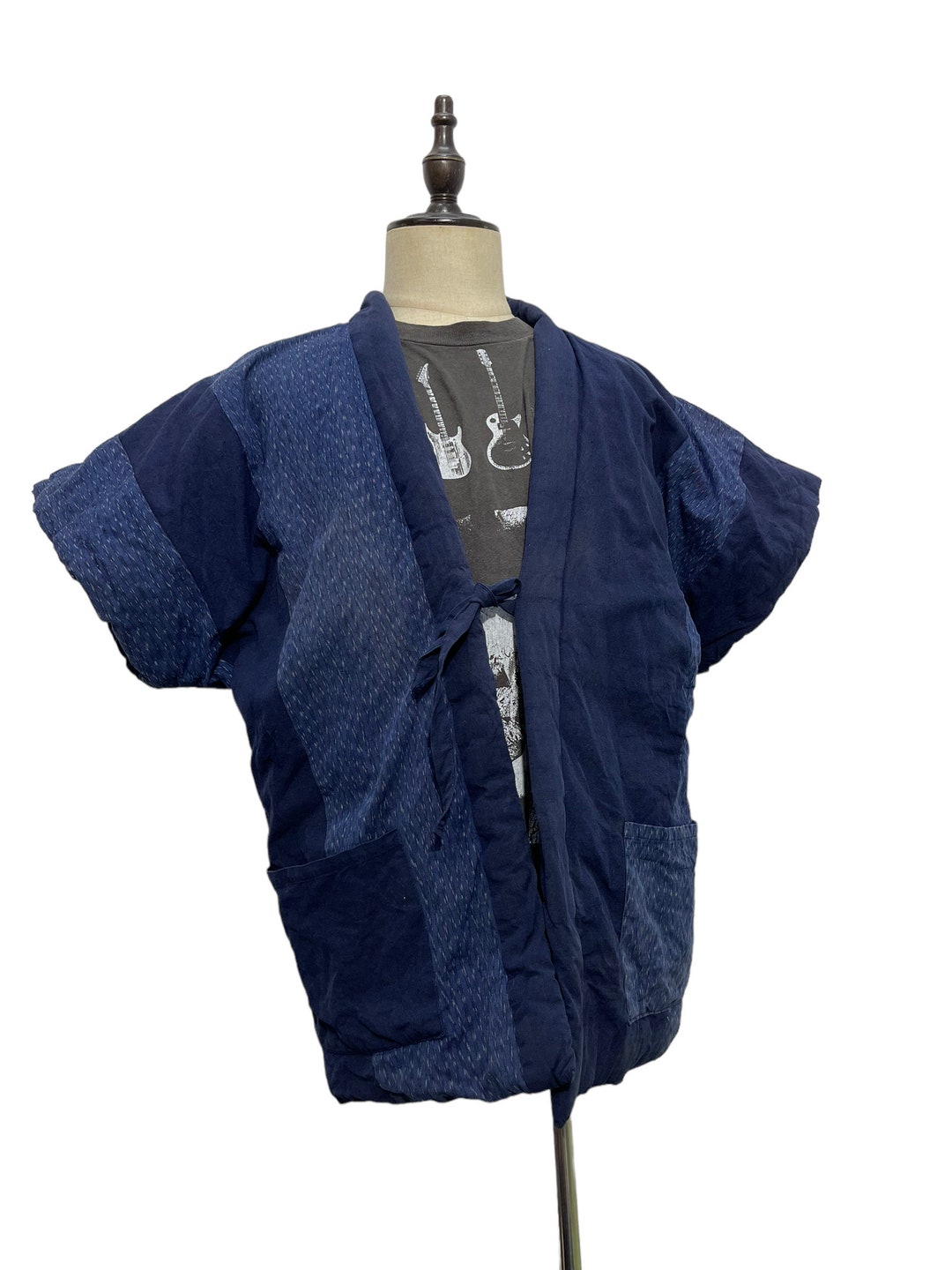 Vintage Hanten Jacket Indigo Blue Padding Wadded Japanese Pattern ...