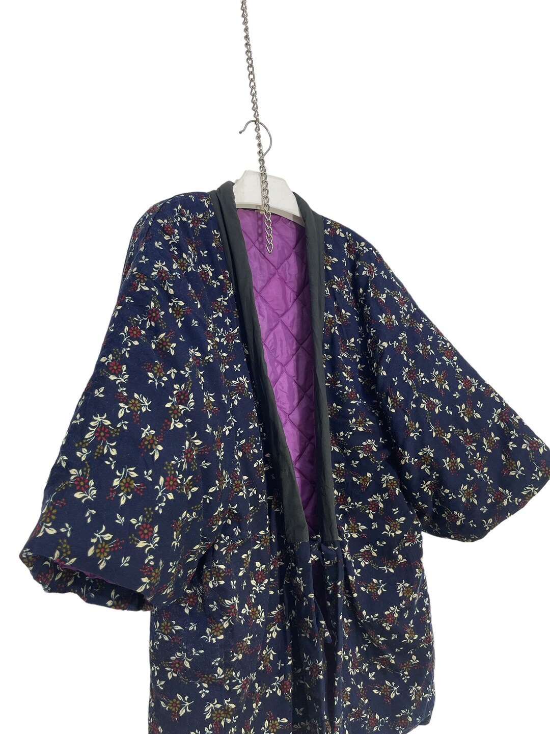 Made in Japan Vintage Hanten Jacket Padding Florals Patterns Drawstring ...