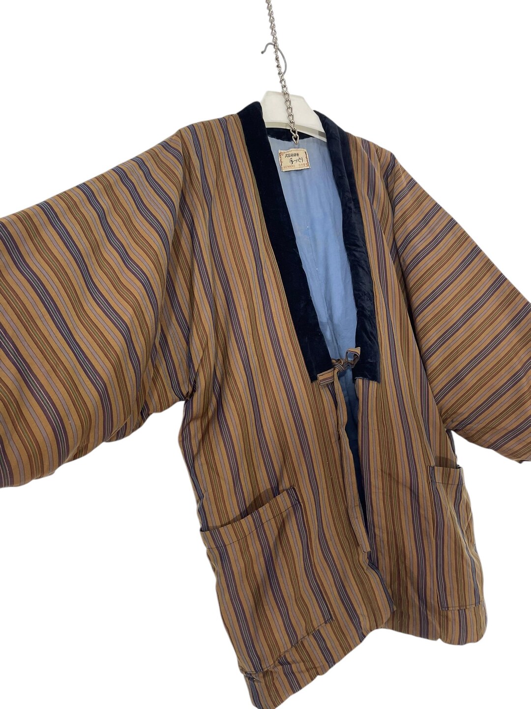 Vintage Hanten Jacket Padded Wadded Striped Textured Pattern Ties ...
