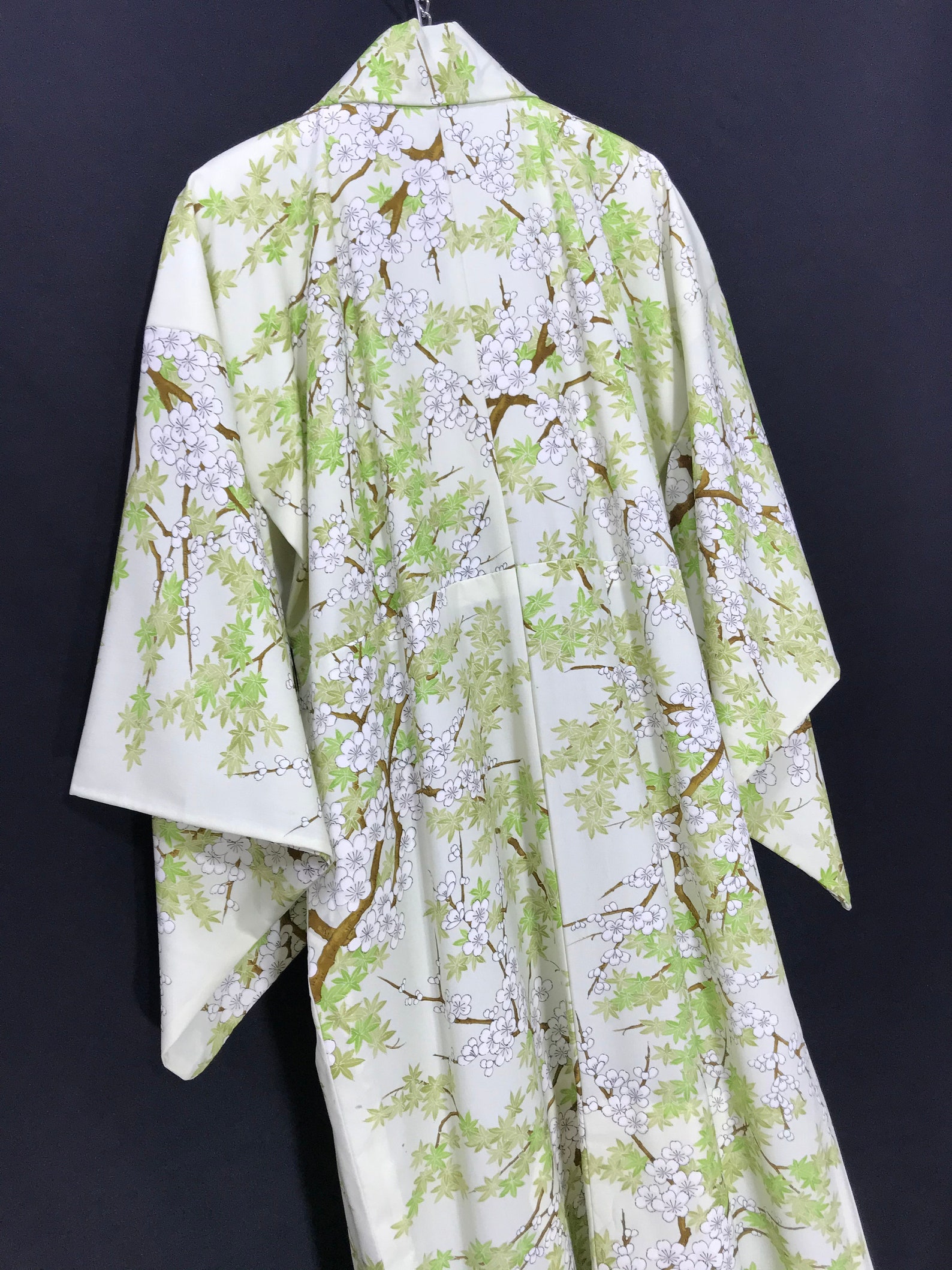 Made in Japan Vintage Long Wool Kimono Yukata Green Florals - Etsy