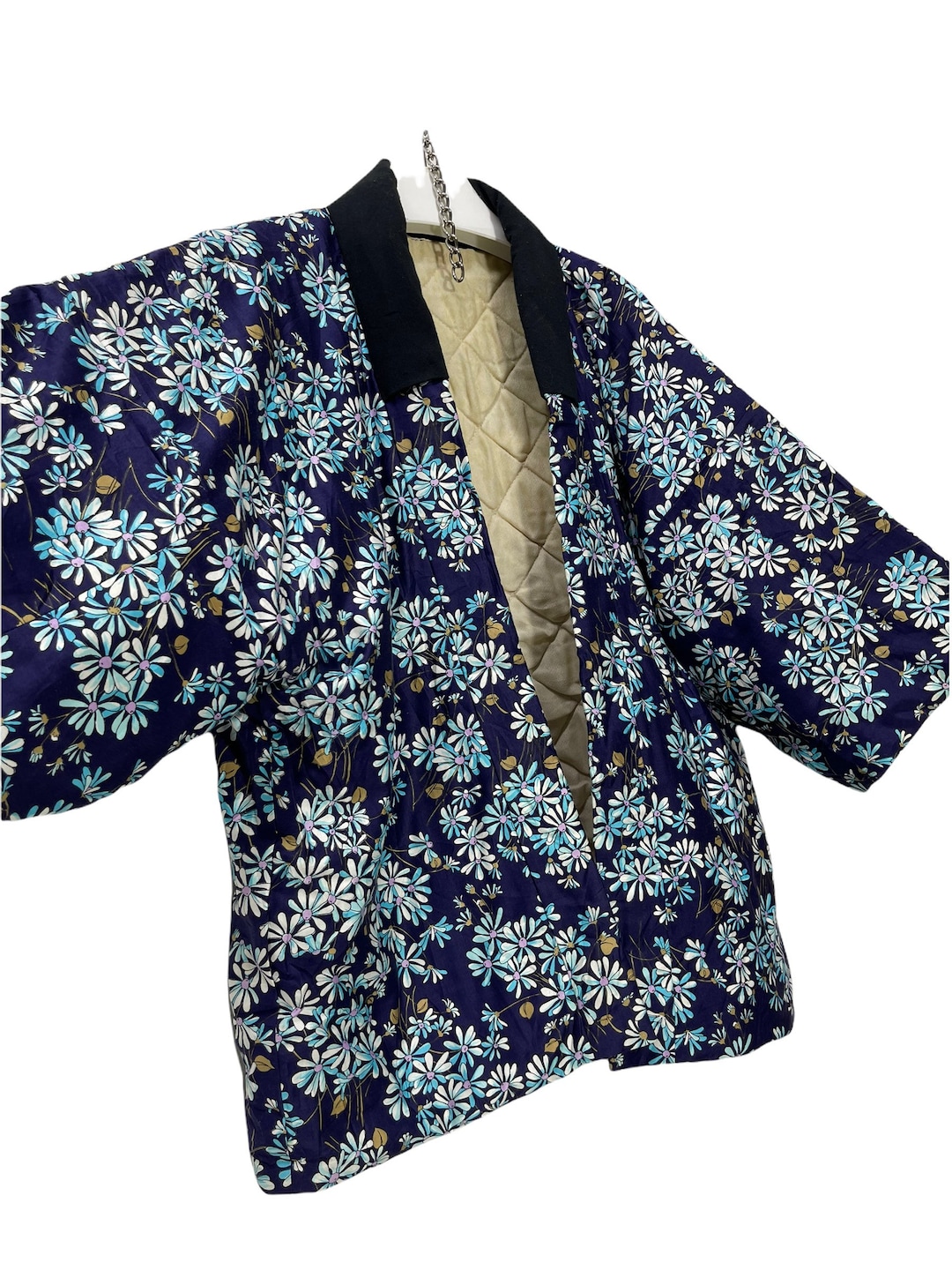 Made in Japan Vintage Hanten Jacket Padding Wadded Full Florals Pattern ...