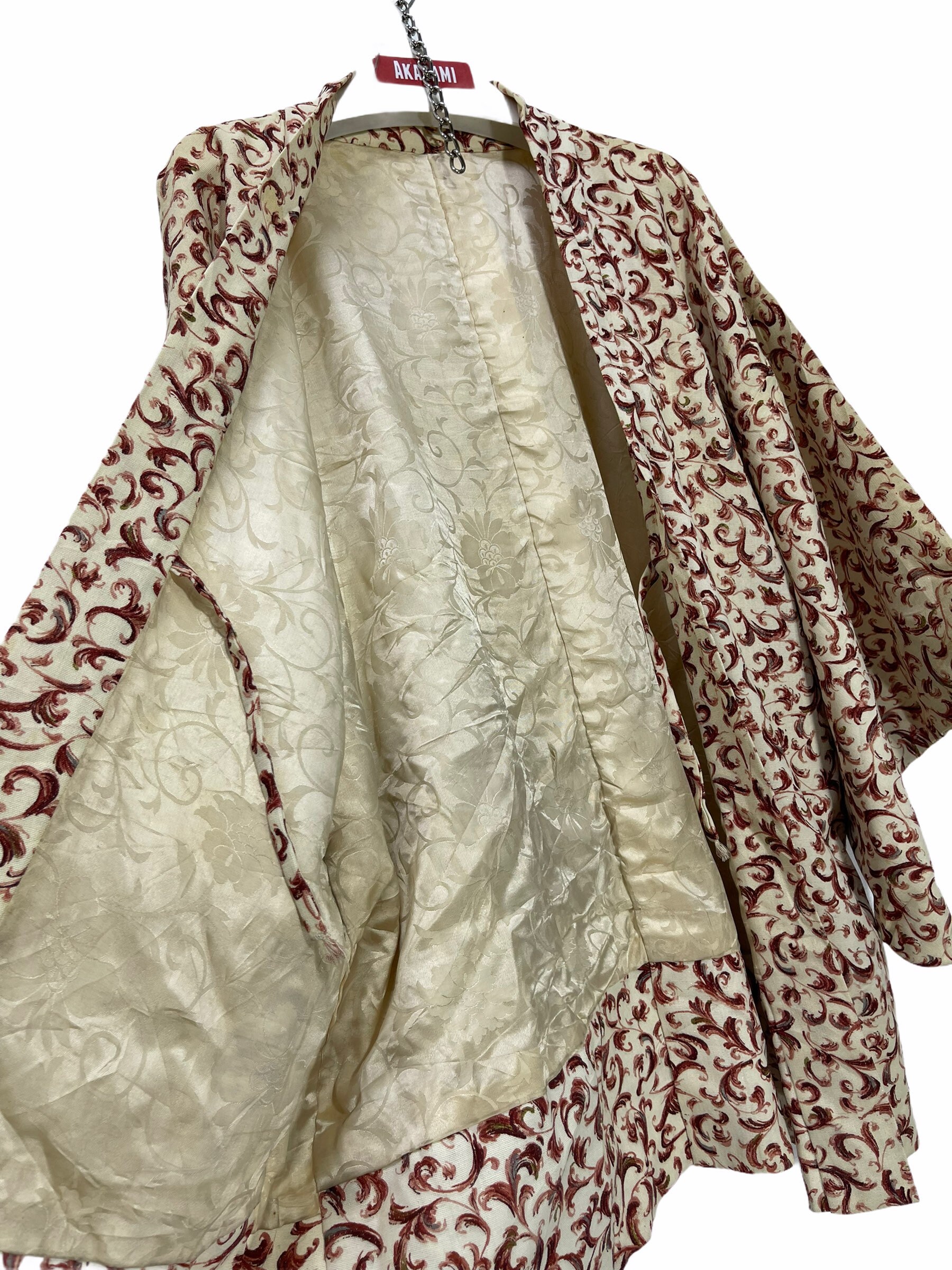 Made in Japan Vintage Haori Wool Full Fllrals Drawstring Kimono Light ...