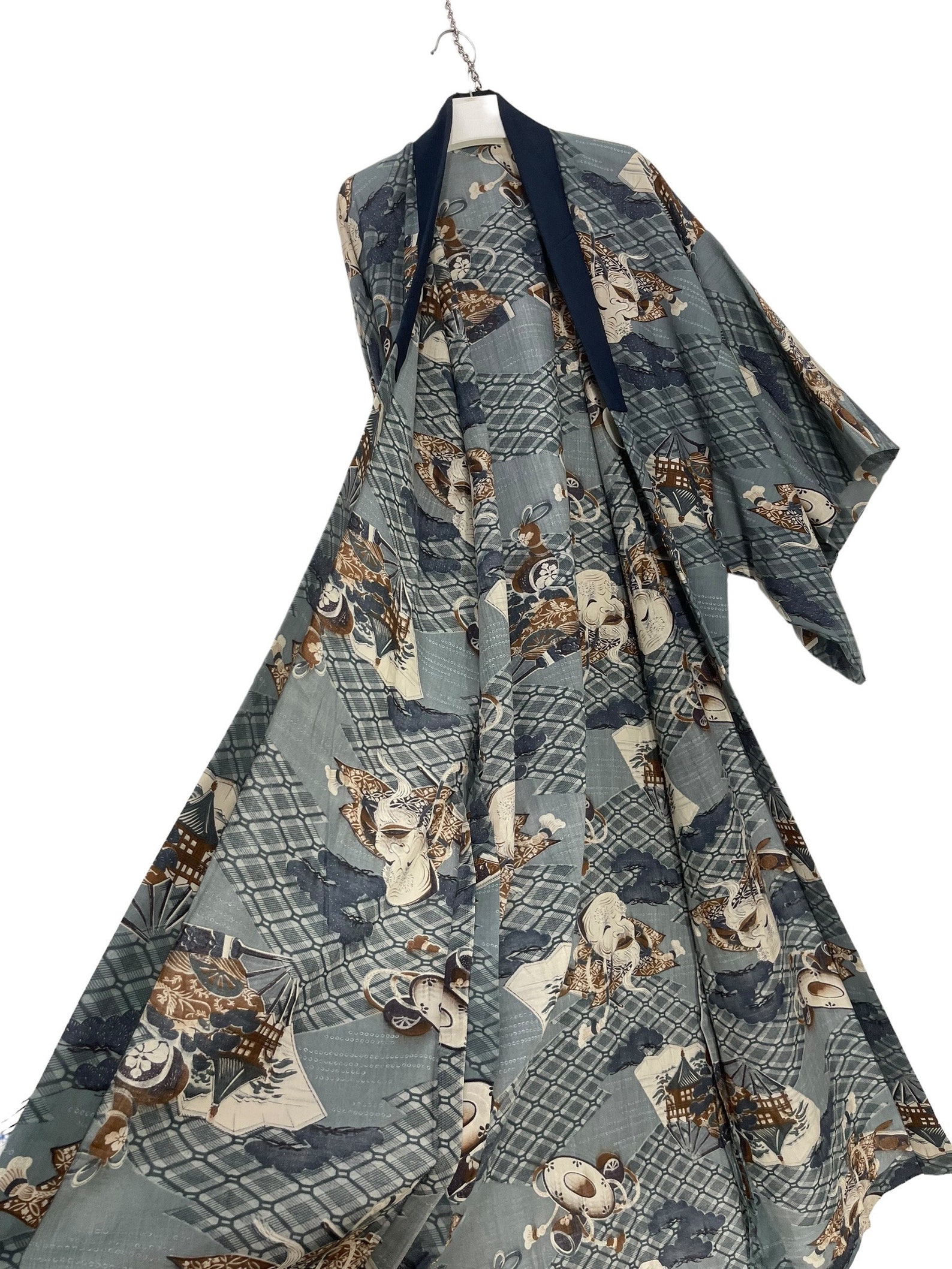 Vintage Showa Juban Kimono Wool Full Japanese Pattern Kimono Robe ...