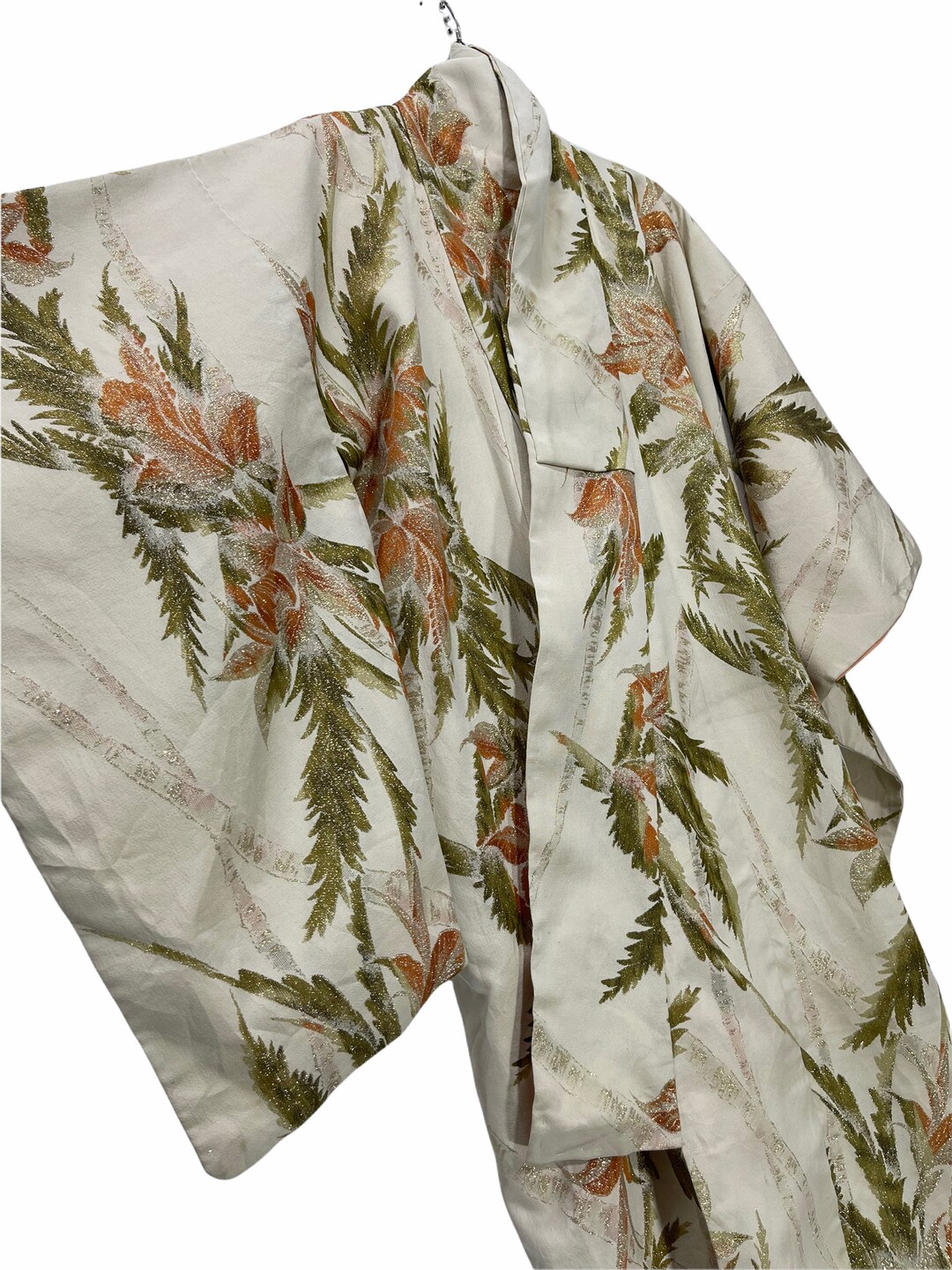 Made in Japan Vintage Cream Kimono Full Brocade Embroydery Leaf Florals ...