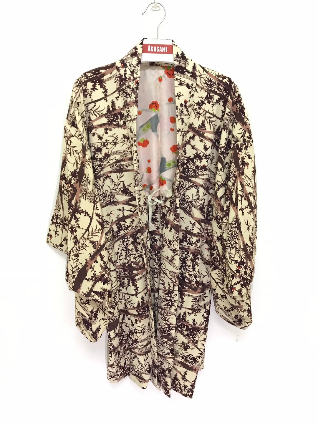 Made in Japan Vintage Haori Silk Light Jacket Asian Floral Full Printed ...