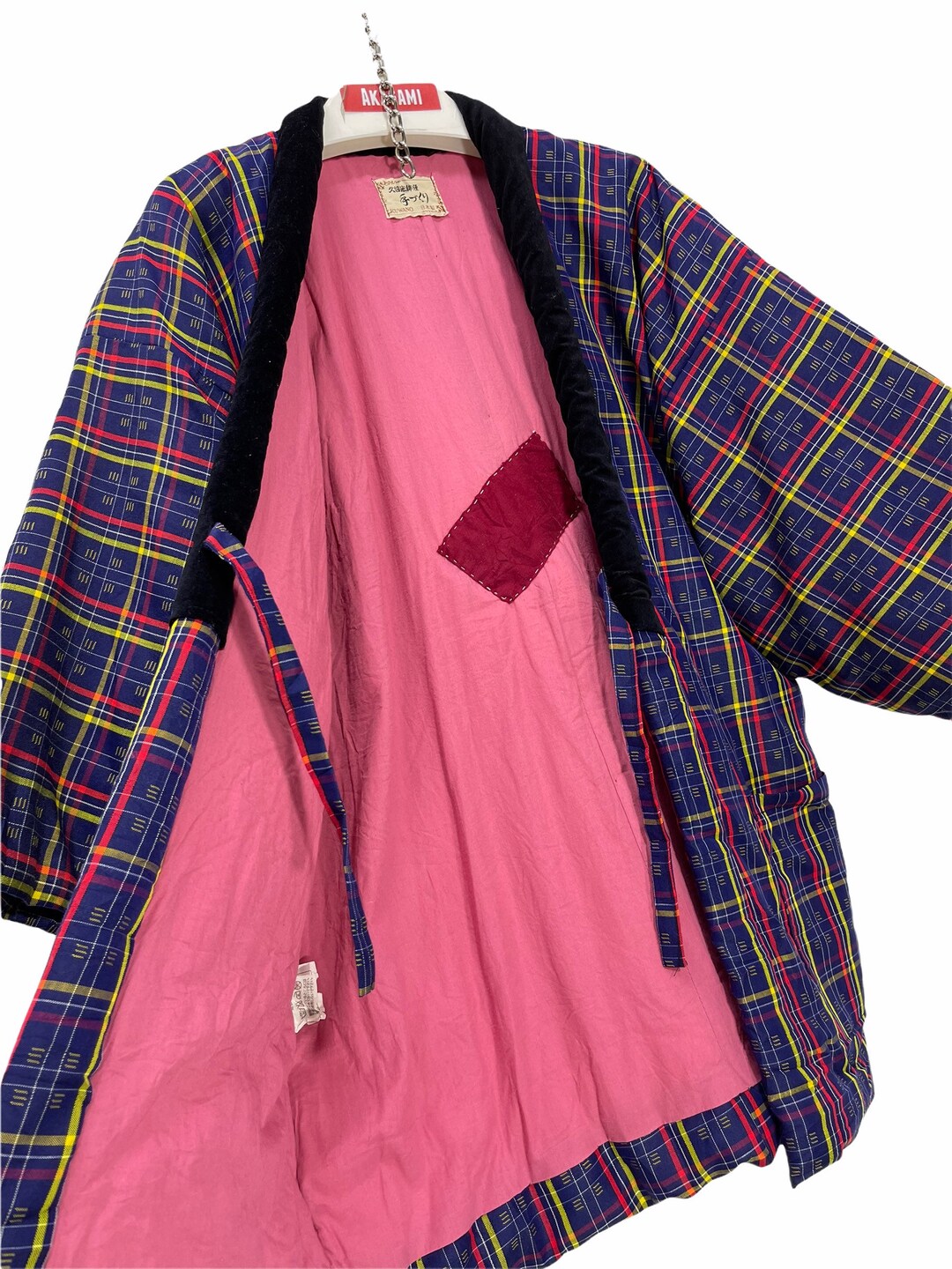 Made in Japan Vintage Hanten Jacket Padding Wadded Check Kasuri Ikat ...