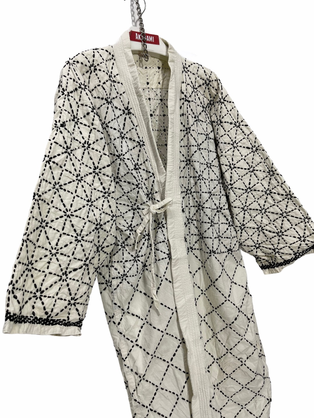 Vintage Kendo Jacket Thin Light Cream Cotton Full Sashiko Geometric ...