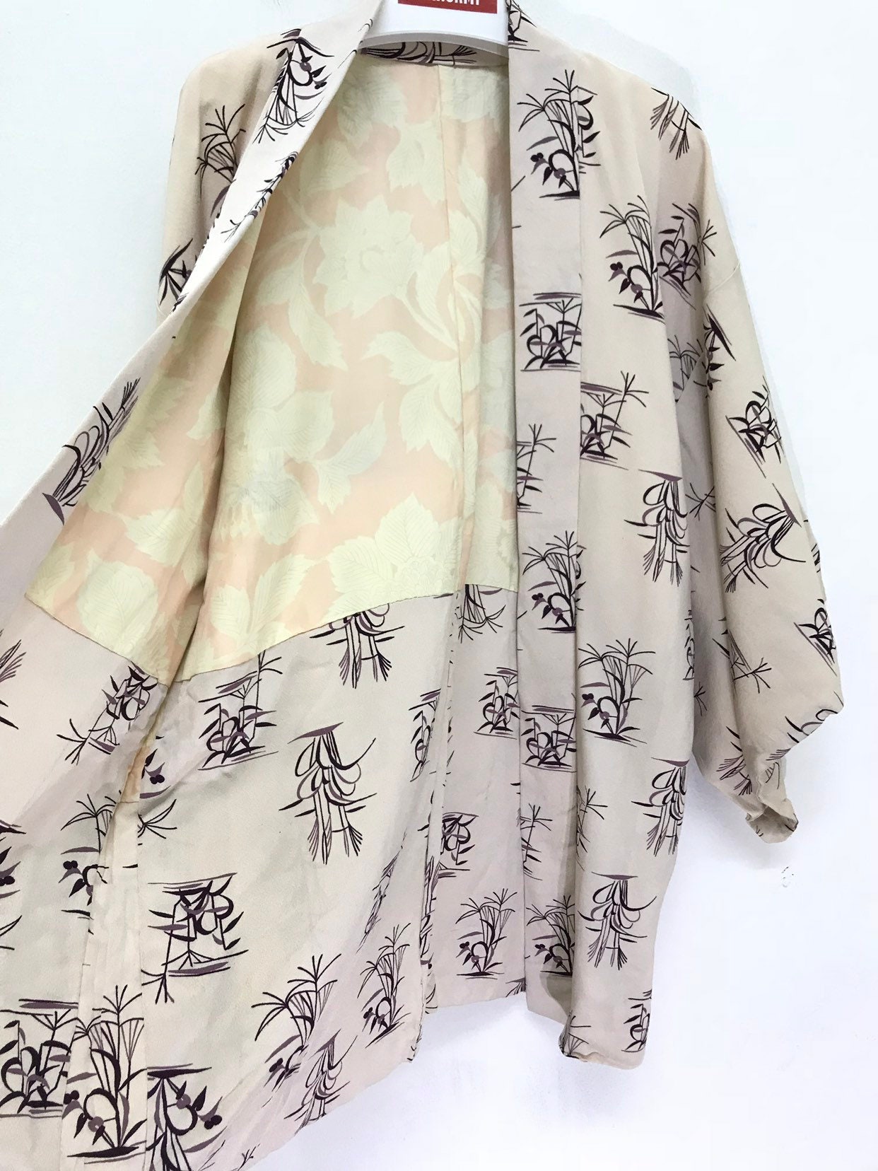 Made in Japan Vintage Cream Haori Silk Light Jacket Asian Floral Padi ...