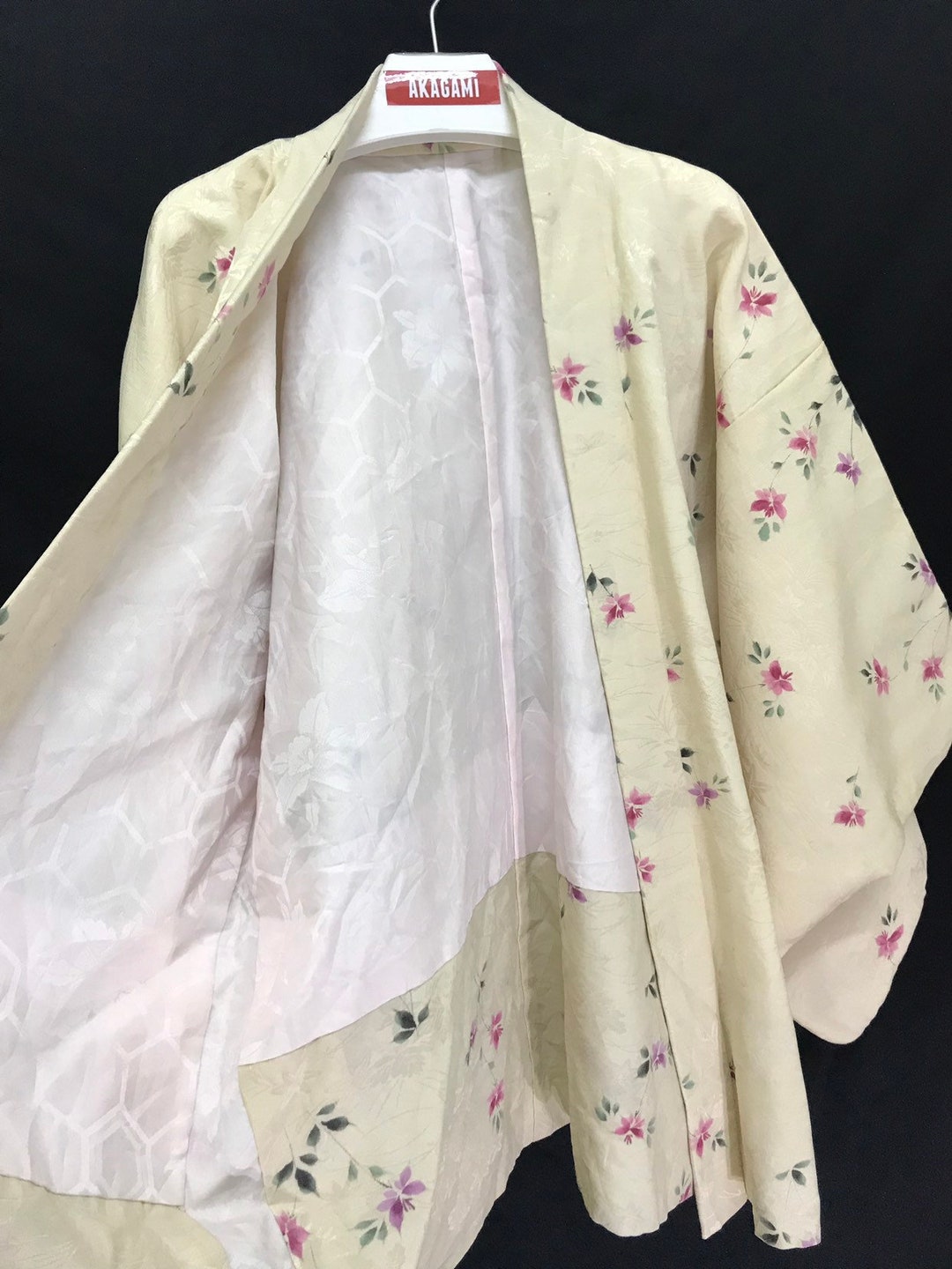 Made in Japan Vintage Haori Light Jacket Brocade Jacquard Asian Florals ...