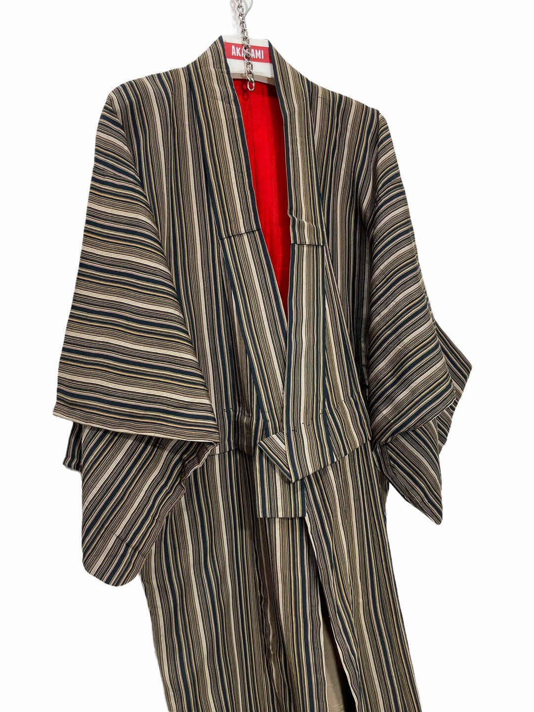 Made in Japan Vintage Kimono Wool Striped Rework Kimono Robe Light ...