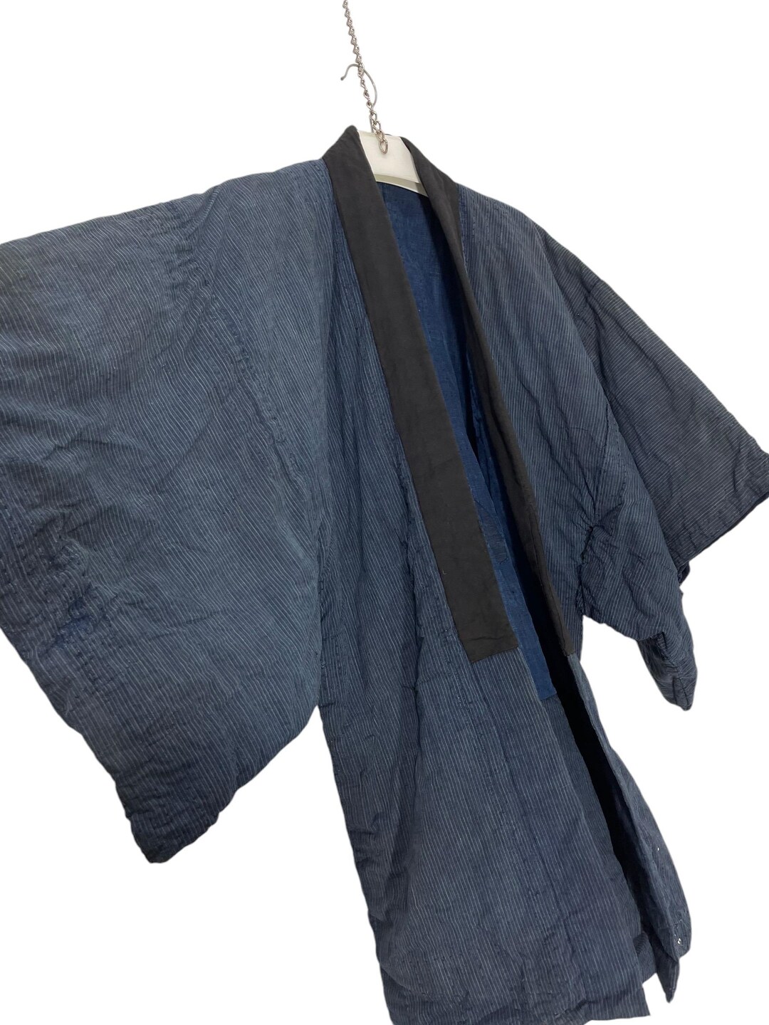 Vintage Hanten Jacket Padded Wadded Indigo Blue Pinstriped Pattern Ties ...