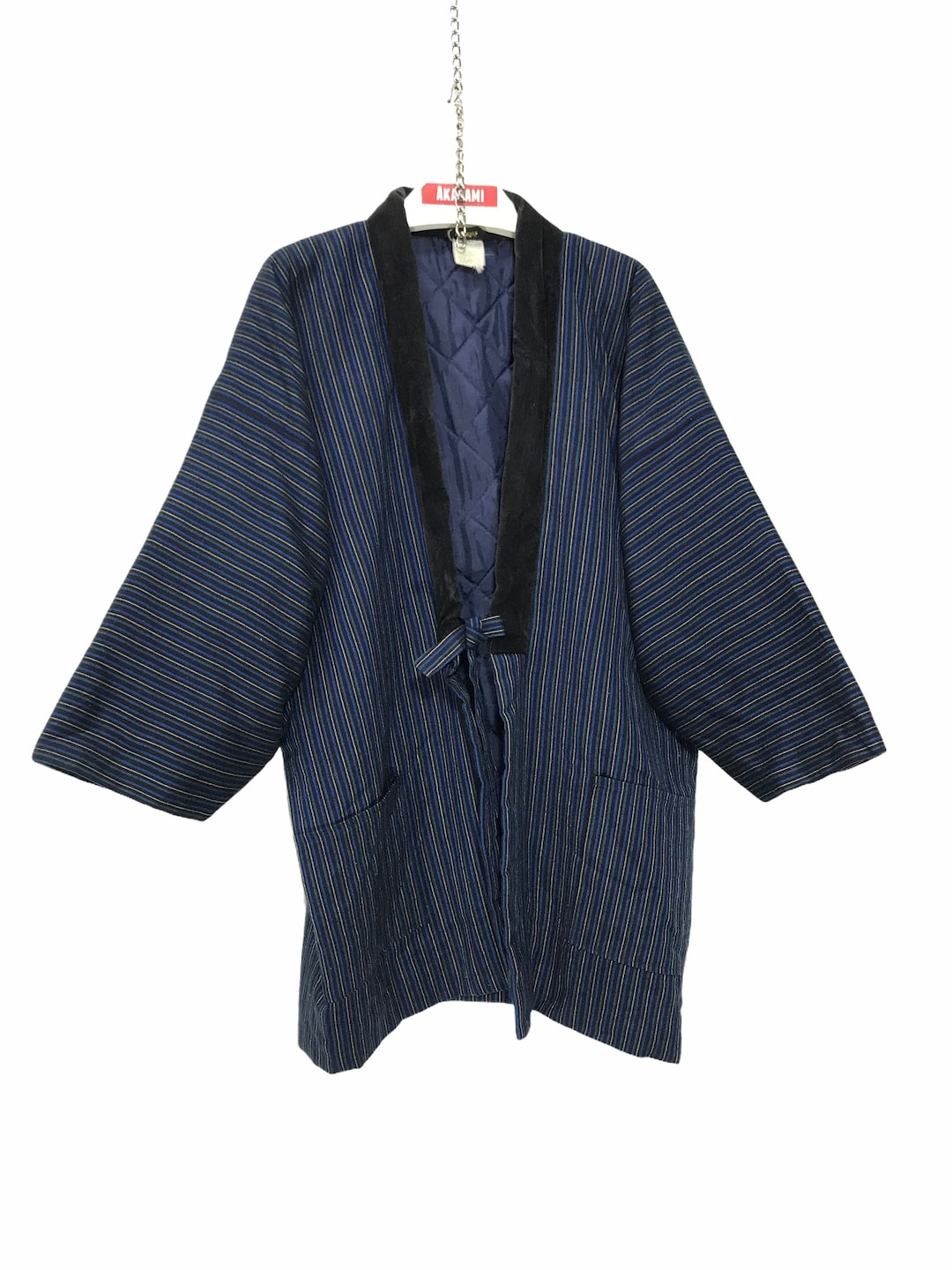 Made in Japan Vintage Hanten Jacket Padding Striped Pattern Drawstring ...