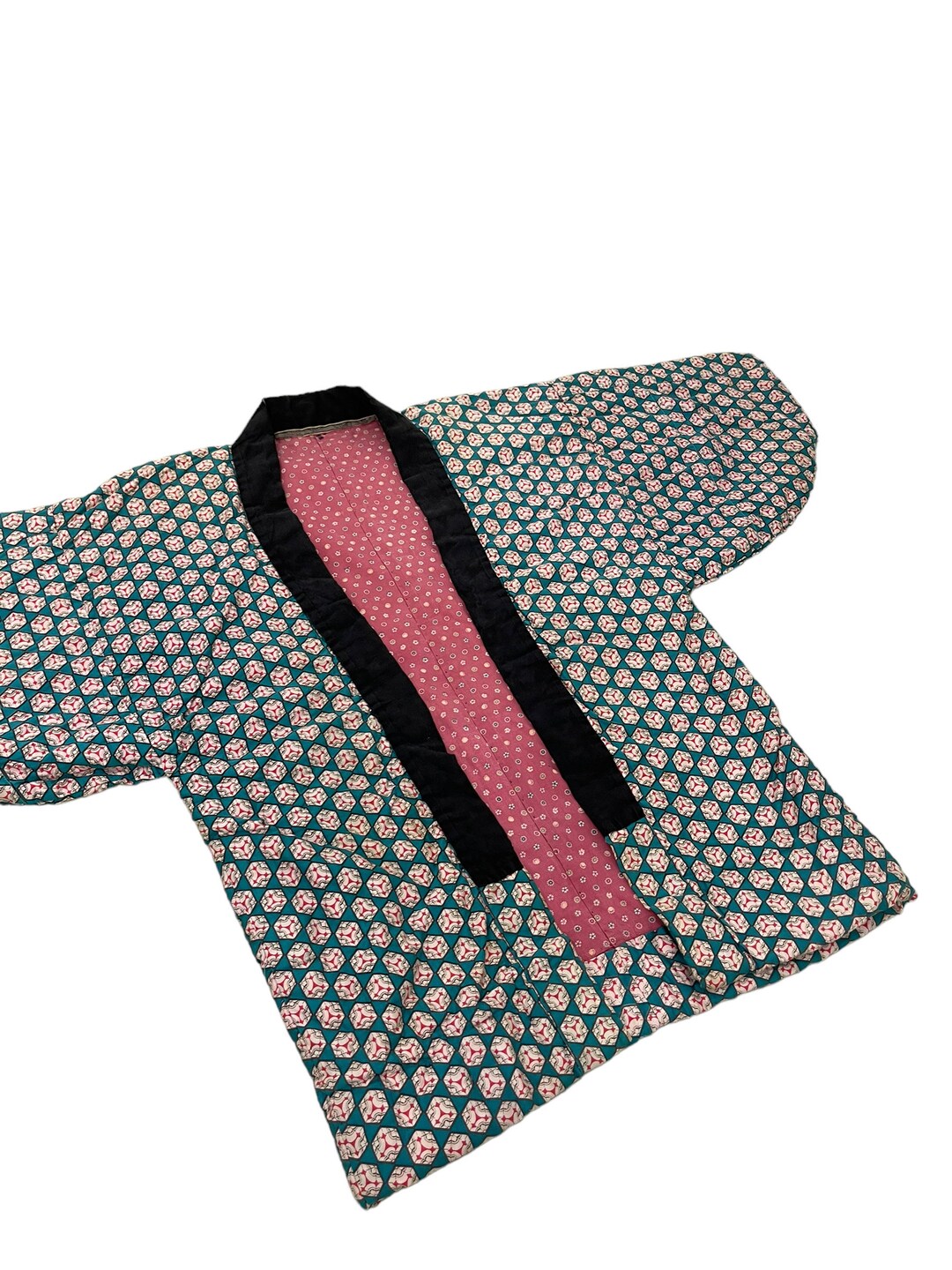 Vintage Hanten Jacket Padding Wadded Japanese Pattern No Ties Kimono ...