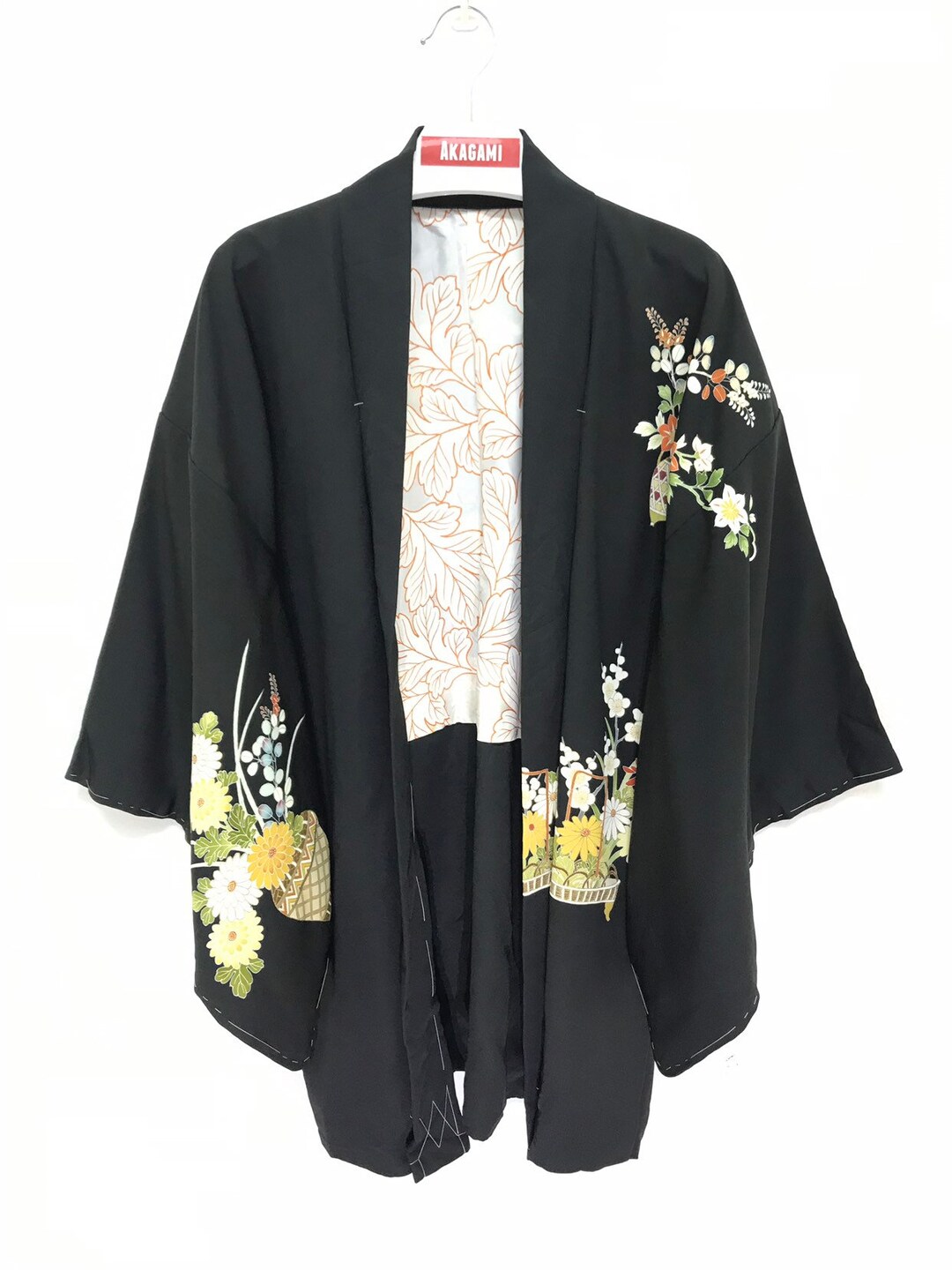 Made in Japan Vintage Haori Silk Light Jacket Brocade Asian Florals No ...