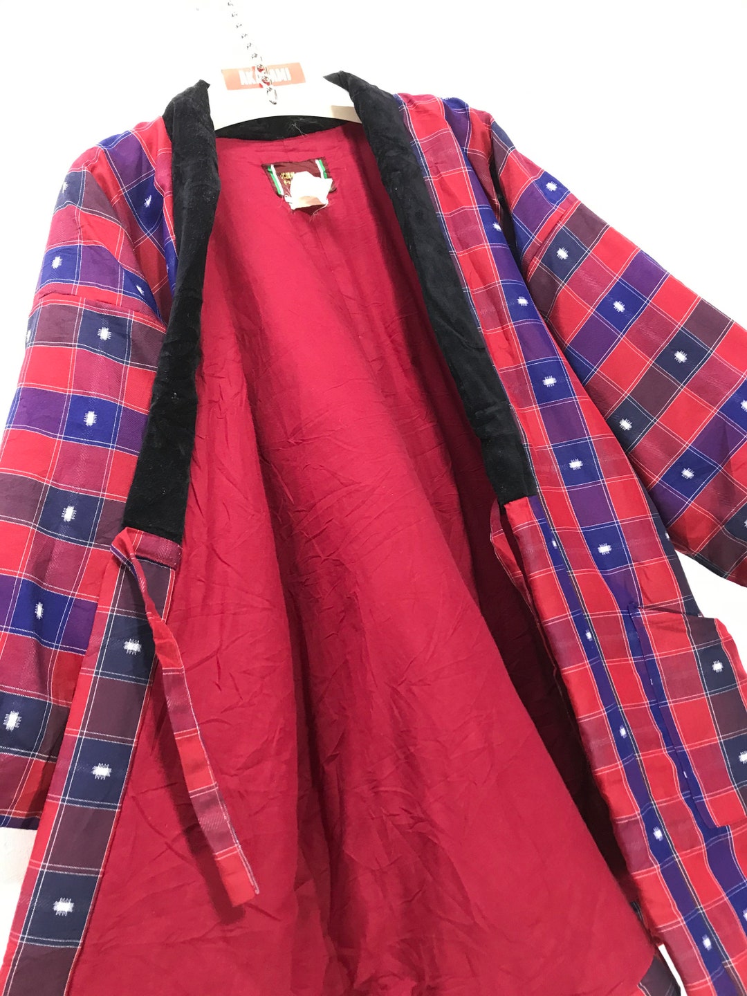 Made in Japan Vintage Hanten Jacket Padding Wadded Check Plaid Kasuri ...