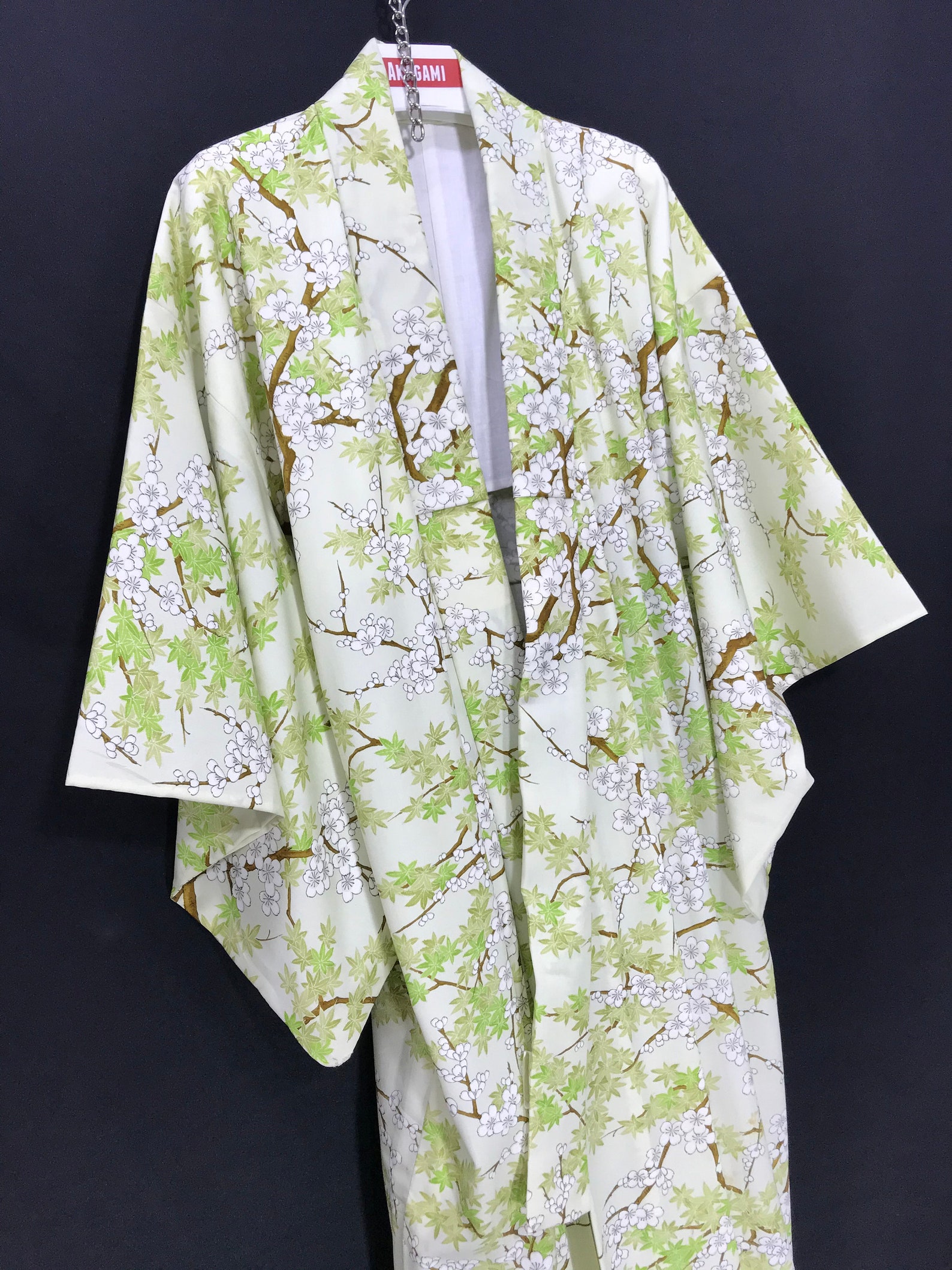 Made in Japan Vintage Long Wool Kimono Yukata Green Florals | Etsy