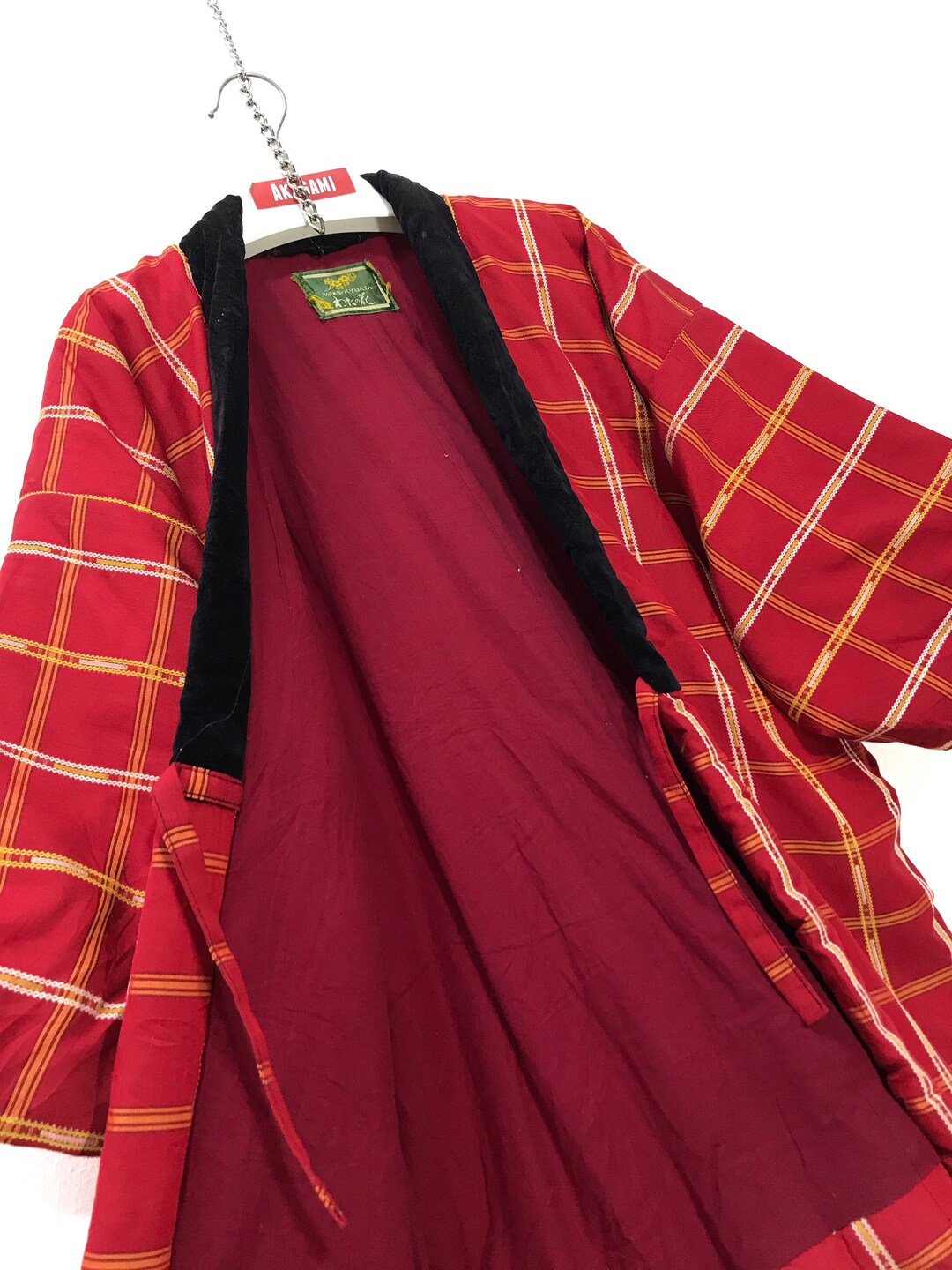 Made in Japan Vintage Hanten Jacket Padding Wadded Red Check Kasuri ...