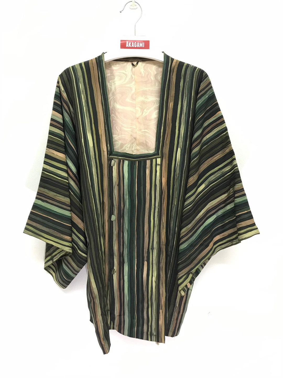 Made in Japan Vintage Haori Silk Light Jacket Fullprinted Striped Multi ...