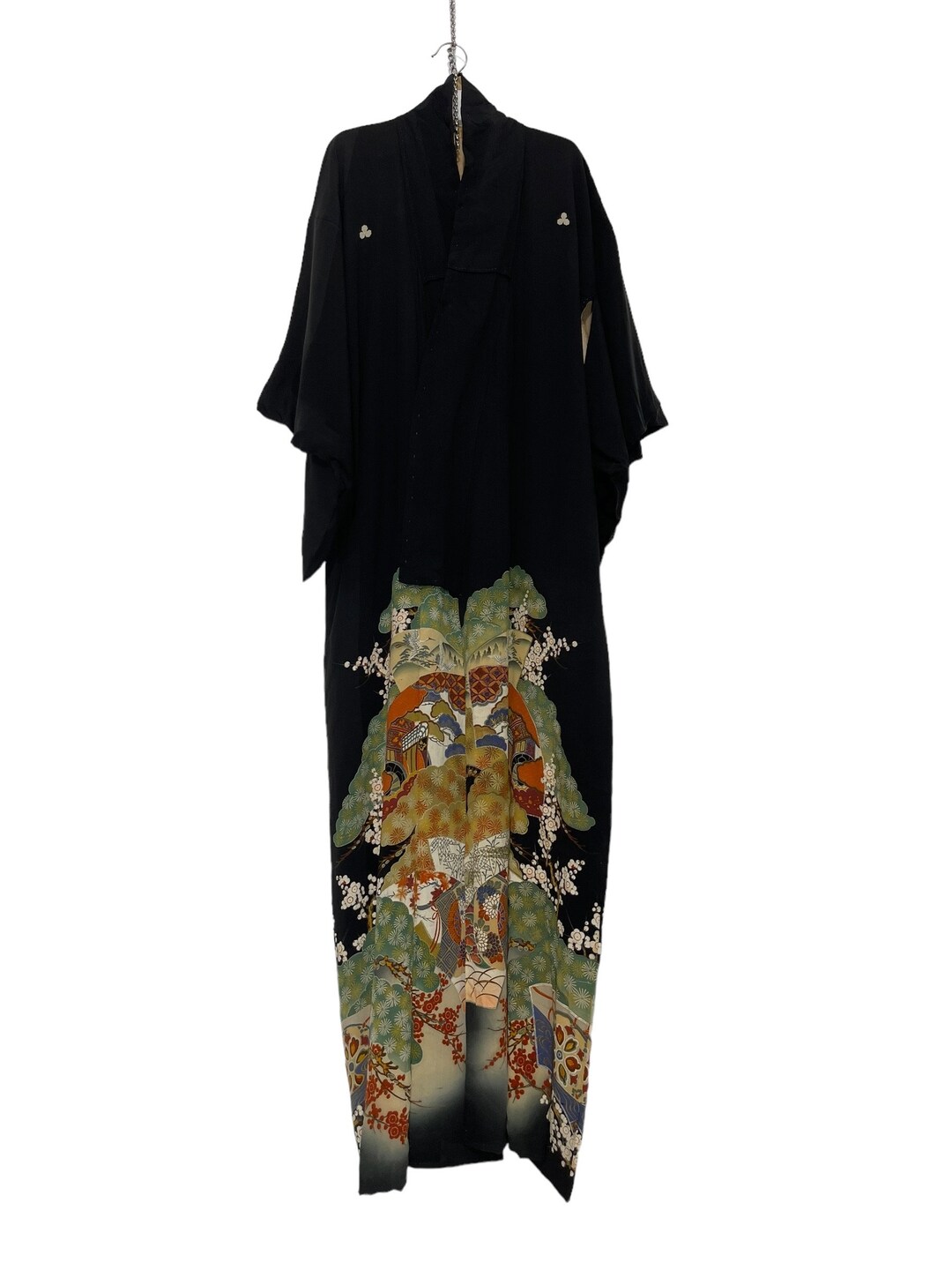 Antique Kimono Tomesode Funeral Silk Taisyo Florals Yuzen Dyeing ...